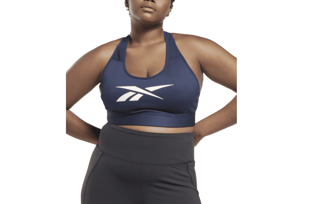 Reebok Plus Size Lux Vector Medium Impact Racerback Bra - Vector Navy ...
