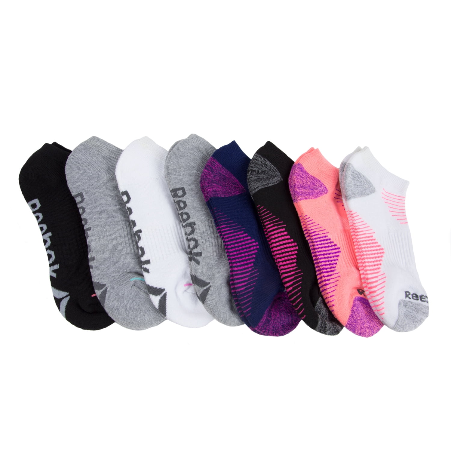 Reebok 8 Pack Ladies Low Cut Socks, Assorted Colors, Size 4-10, Made of ...