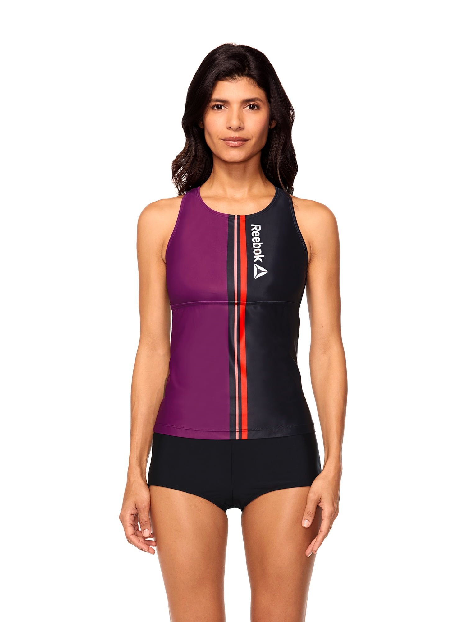 Reebok Womens High Neck Tankini Swim Top With Strappy Back Upf 50