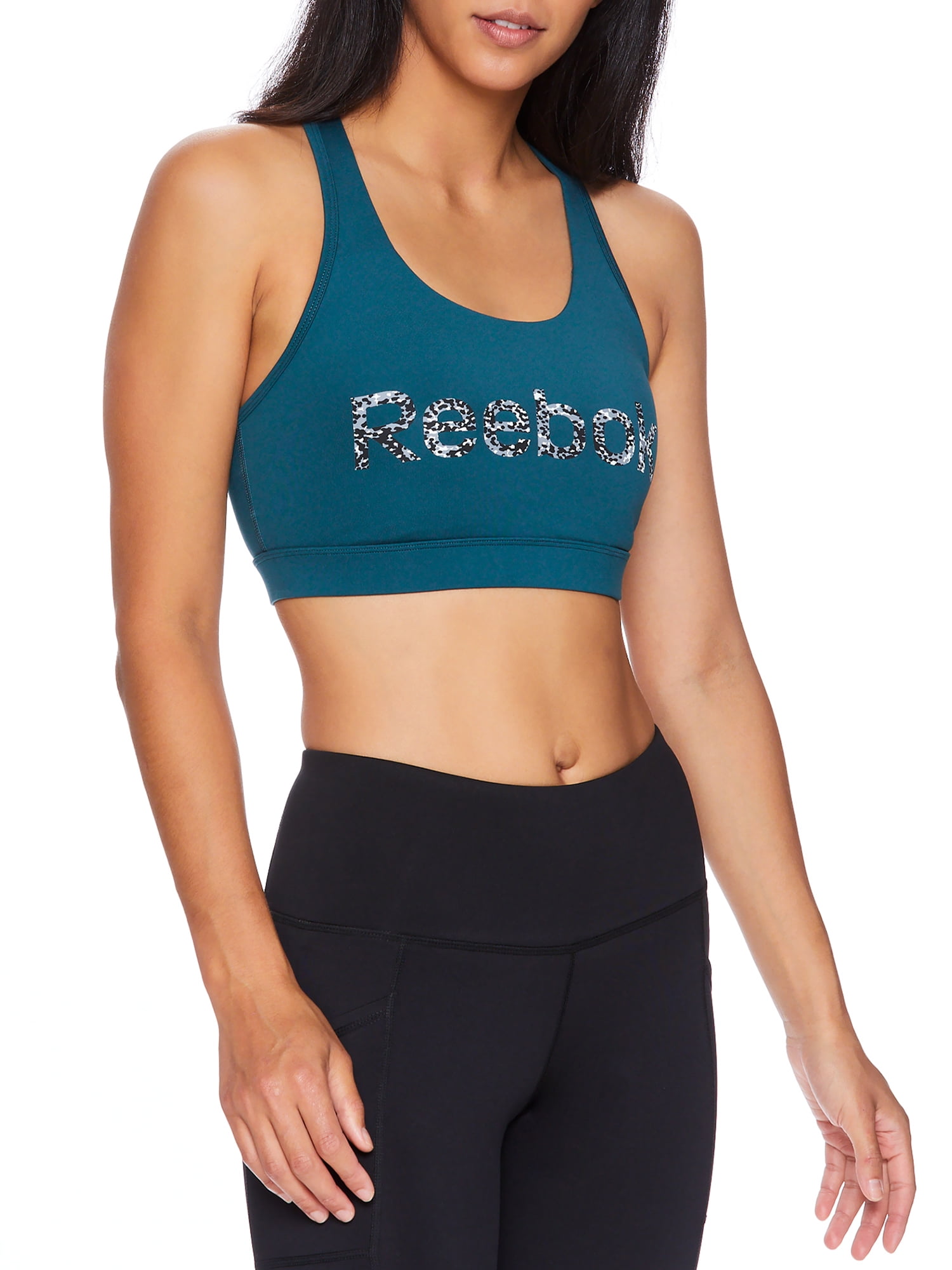 Reebok Womens Medium Impact Strappy Racerback Graphic Bra with ...
