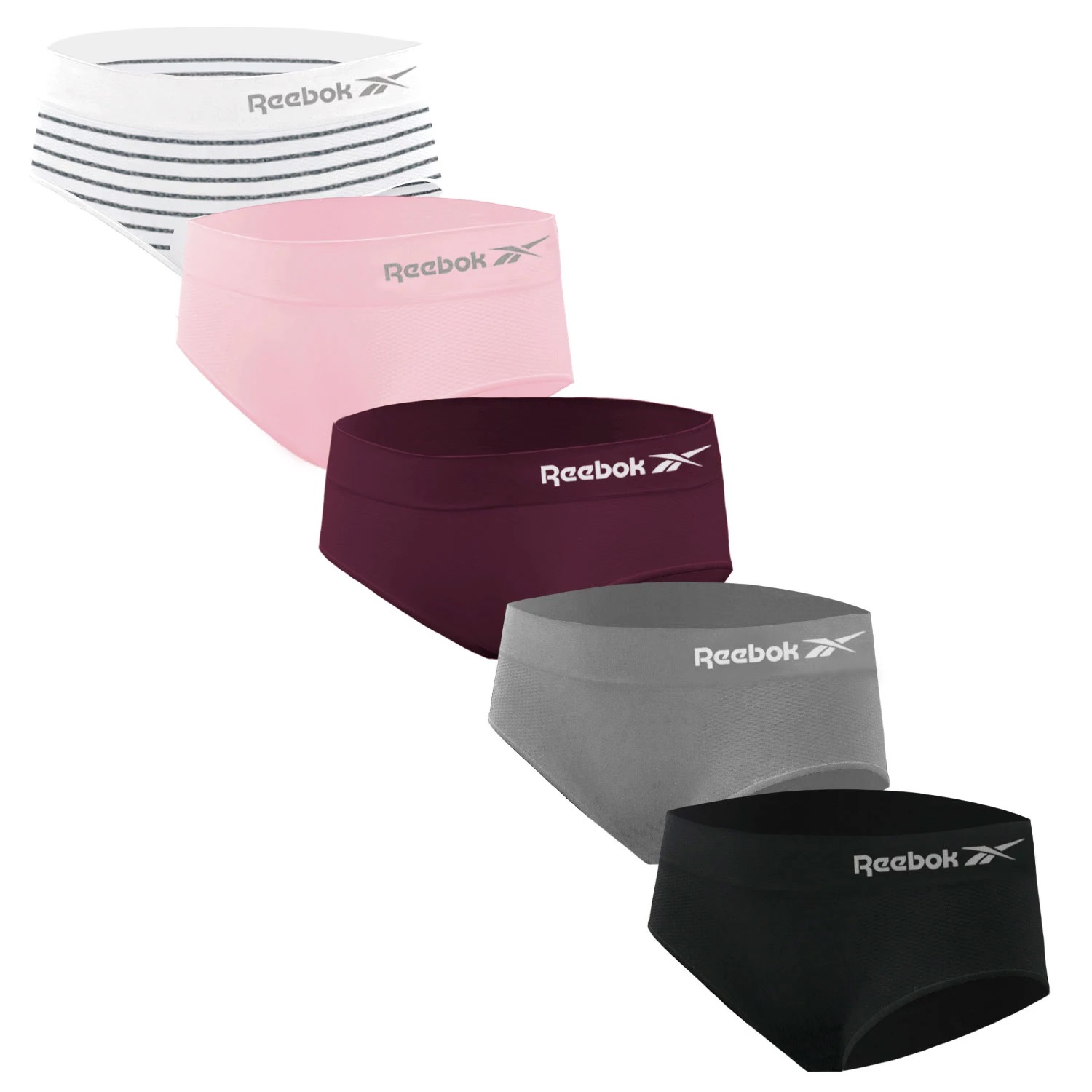 Reebok Womens Seamless Hipster Panties 5 Pack Grey Pink Black White Red