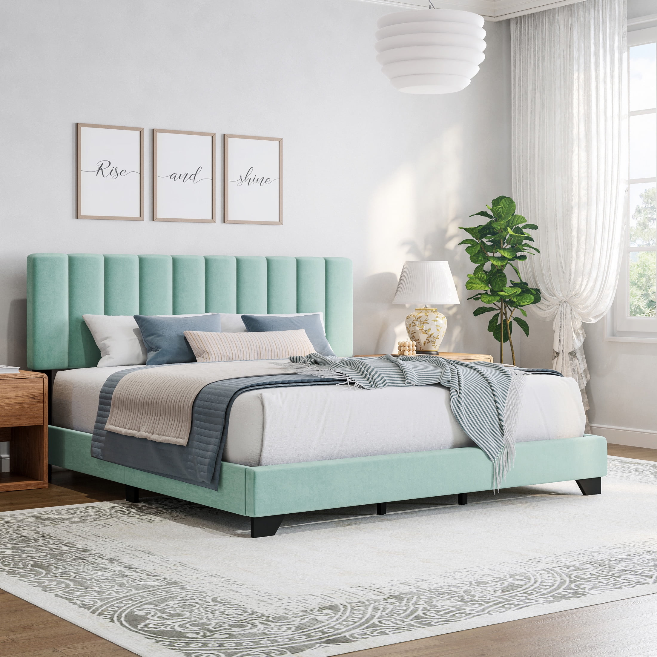Reece Channel Stitched Upholstered King Bed, Caribbean Green, by ...