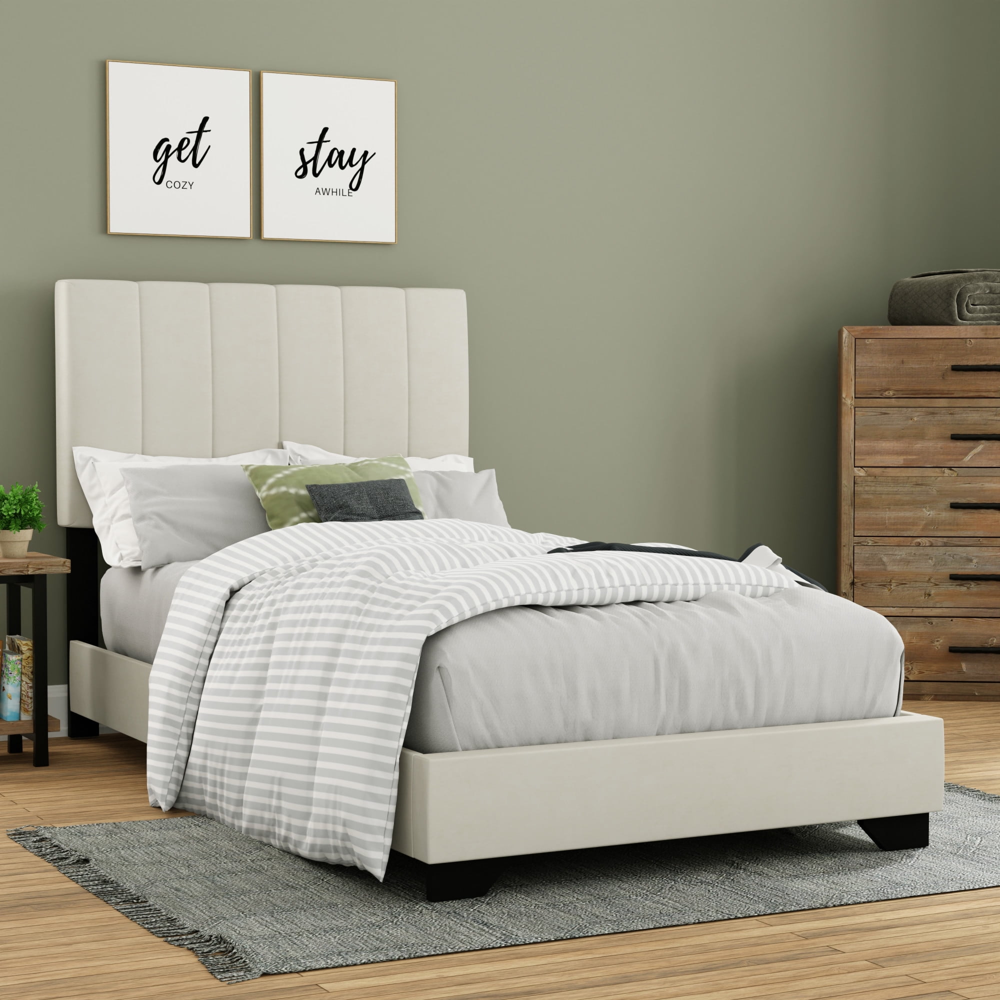 Reece Channel Stitched Upholstered Twin Bed, Ivory, by Hillsdale Living ...
