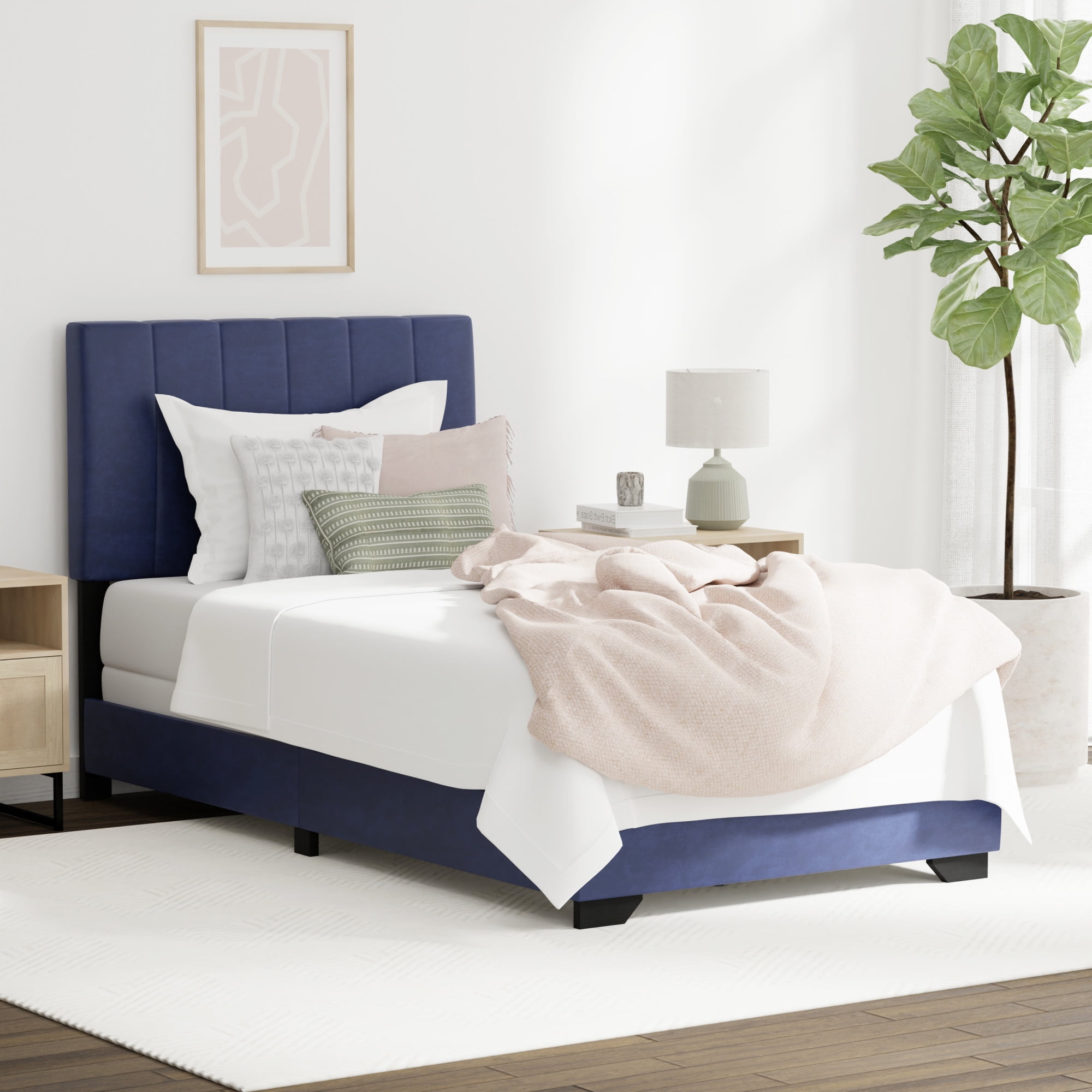 Reece Channel Stitched Upholstered Twin Bed, Sapphire, by Hillsdale ...