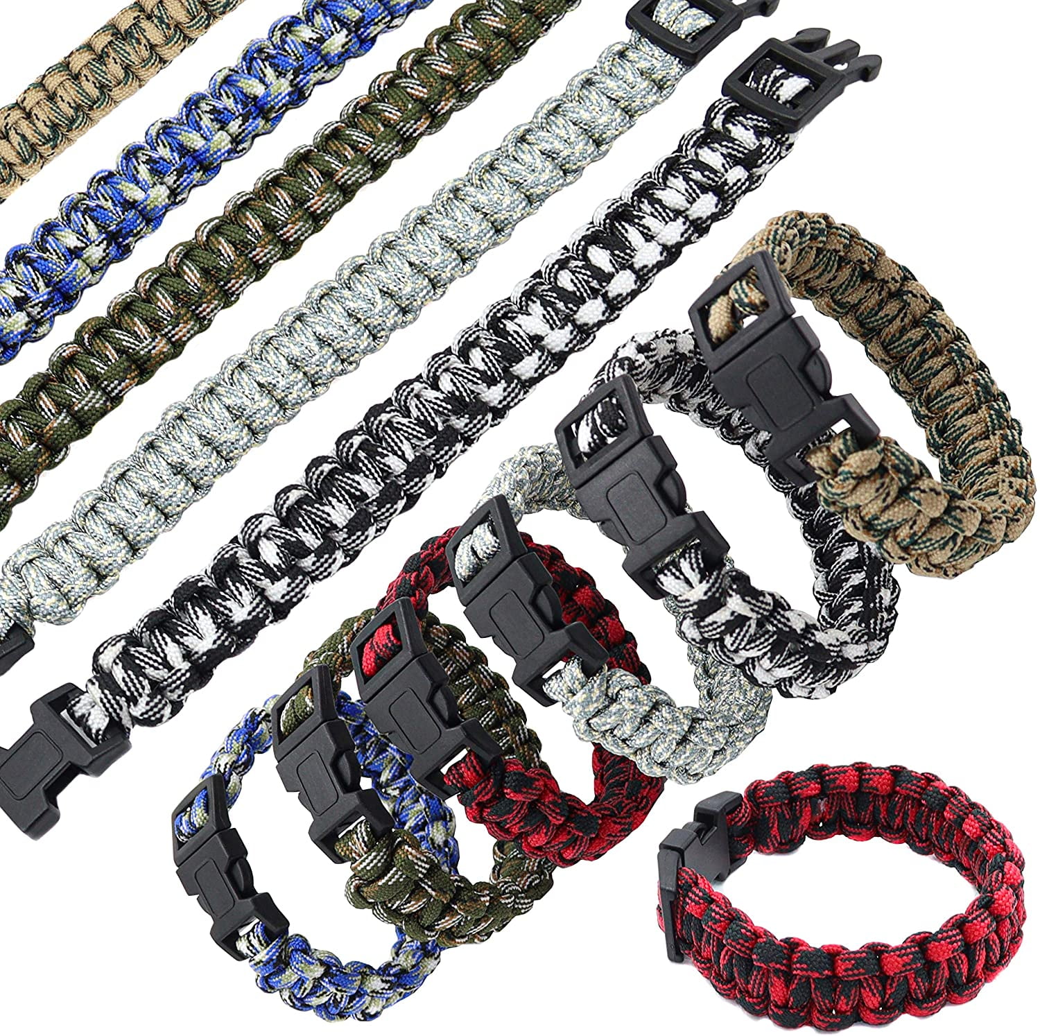 Reed 12 Paracord Bracelets for Boys, Camo Survival Tactical Bracelet ...