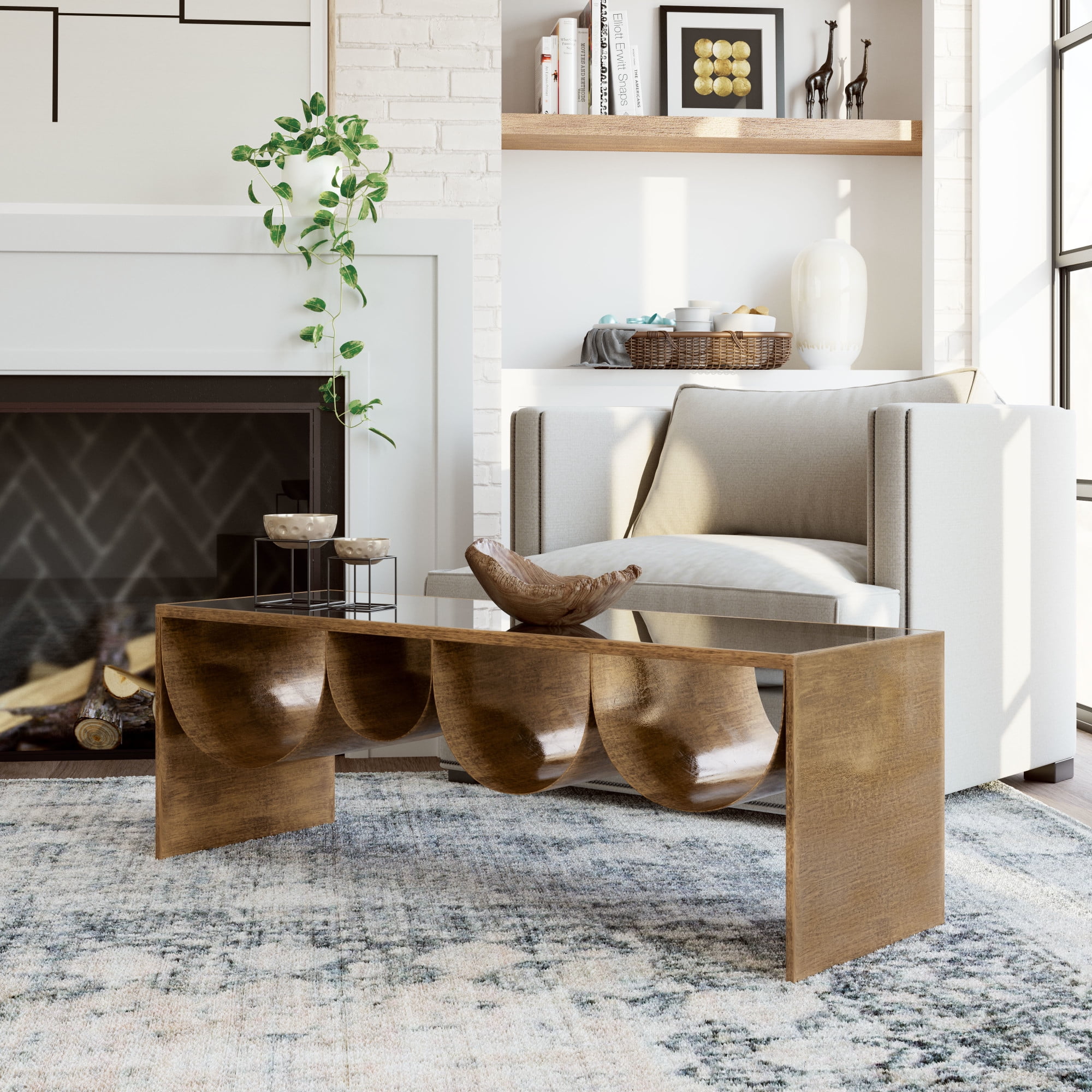 Reed Coffee Table Brass & Black - Walmart.com
