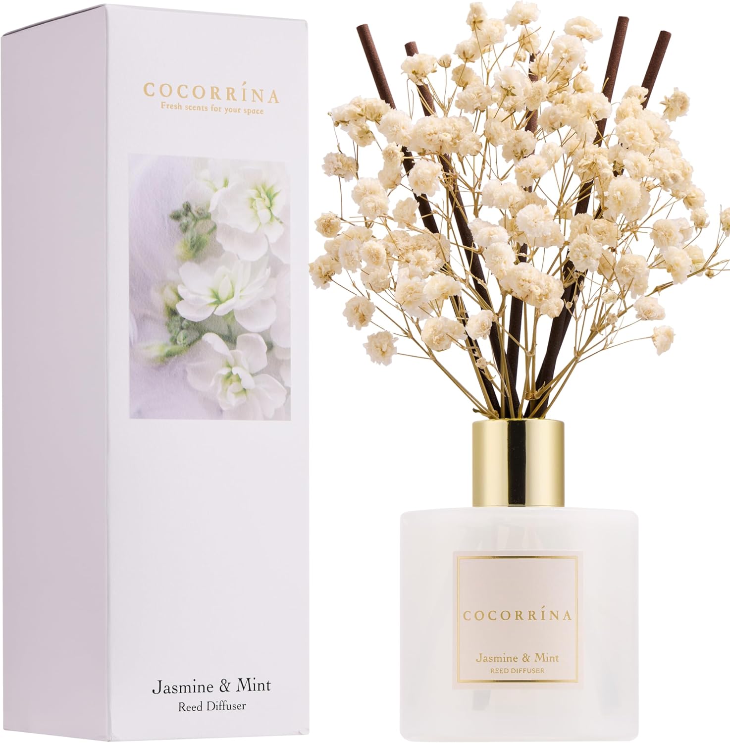 Reed Diffuser - Jasmine & Mint 6.7 Fl.oz Reed Diffuser Set with Sticks ...