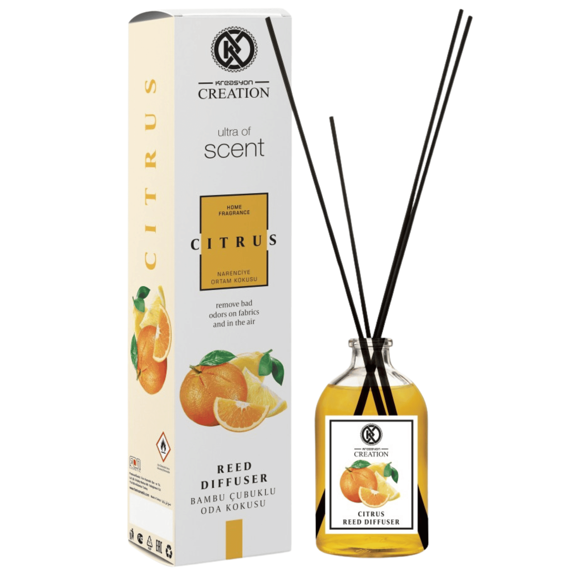 Reed Diffuser with Natural Sticks - Citrus Scent, 115 ml | Long-Lasting ...