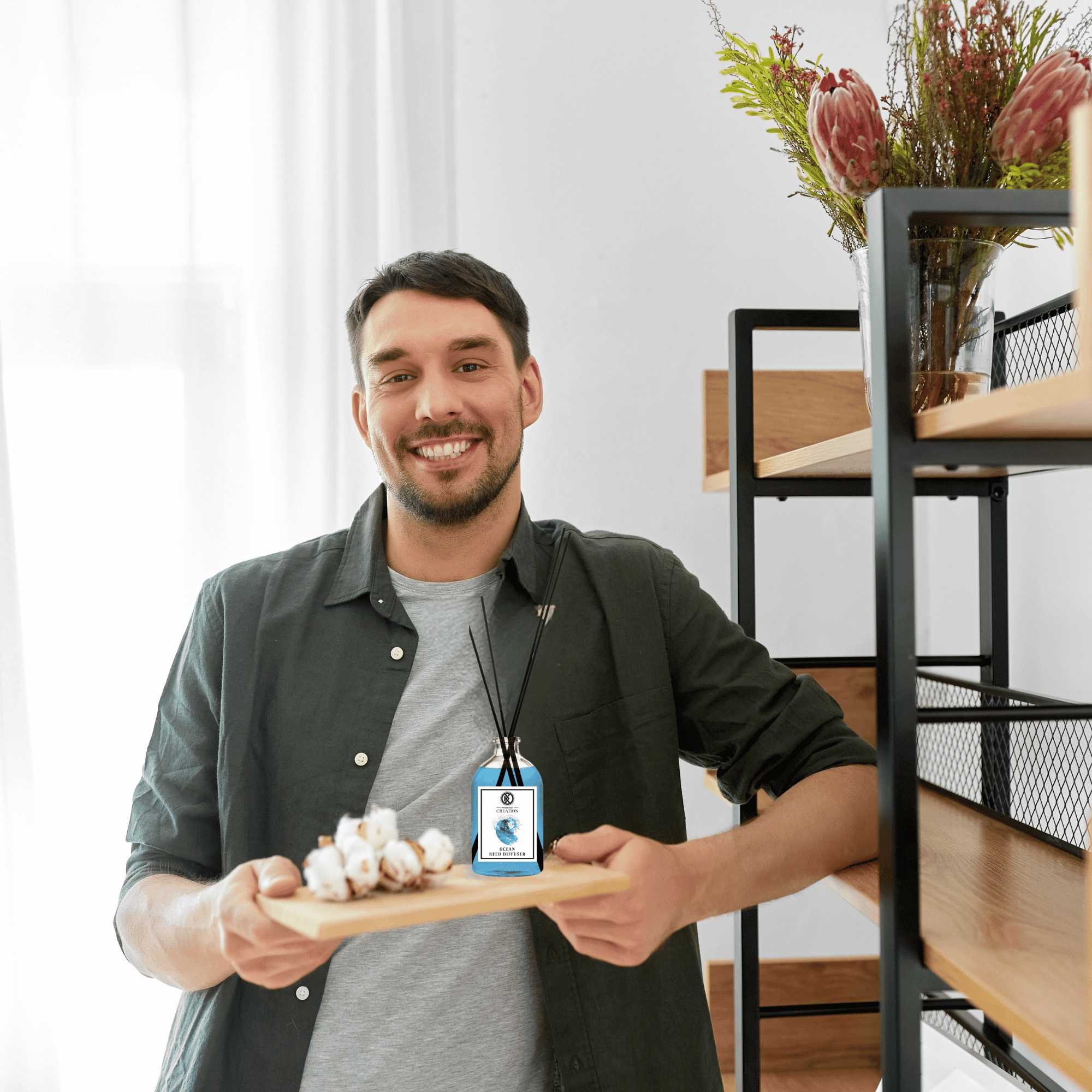 Reed Diffuser with Natural Sticks - Ocean Scent, 115 ml | Long-Lasting ...