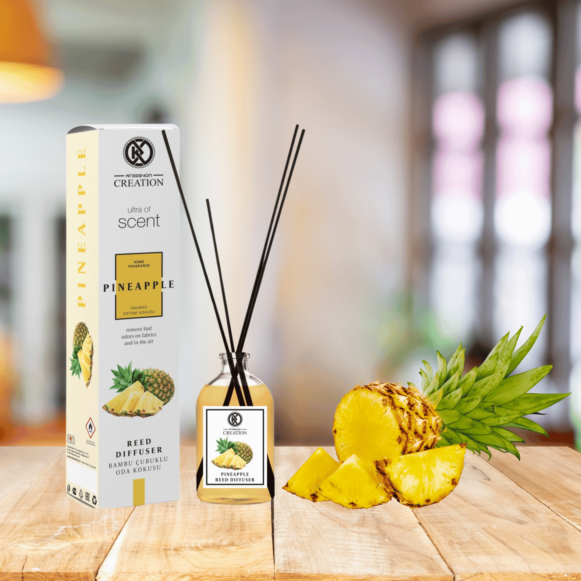 Reed Diffuser with Natural Sticks, Pineapple Scent, 115 ml - Walmart.com