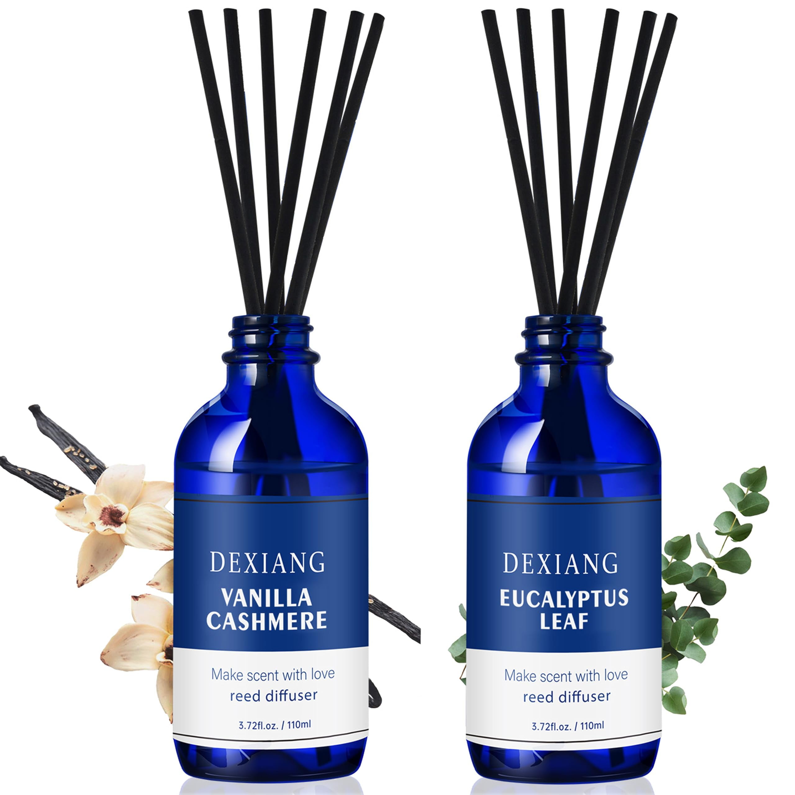 Reed Diffuser Set of 2 - Vanilla Cashmere＆Eucalyptus, 3.72 Oz (110 ml ...