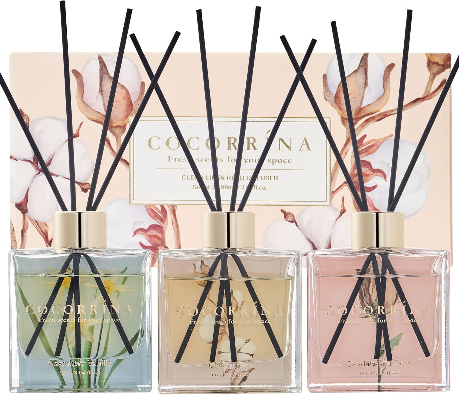 Reed Diffuser Set of 3-3 Pack/ 3.04 Fl.oz Diffuser with 24 Sticks ...