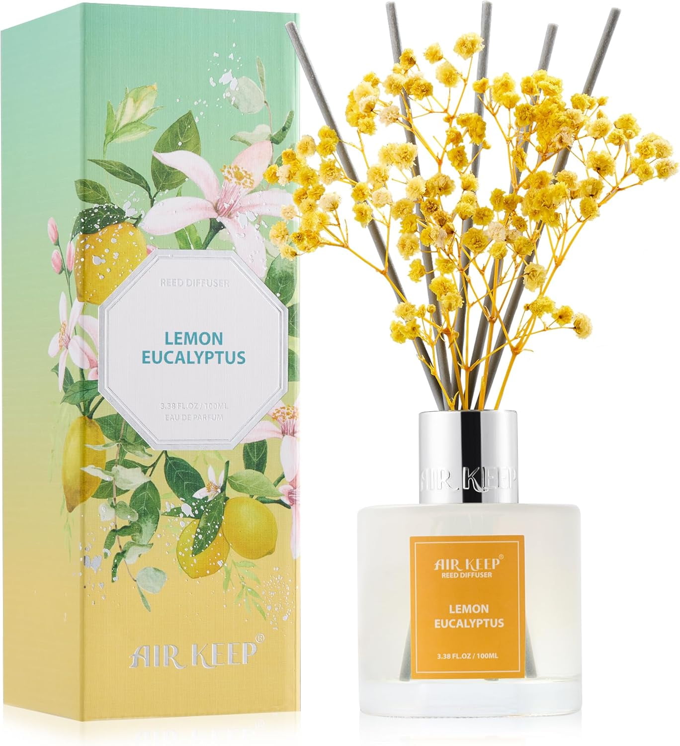 Reed Diffuser Set,3.38 fl oz (100 ml) - Lemon Eucalyptus Oil Diffusers ...