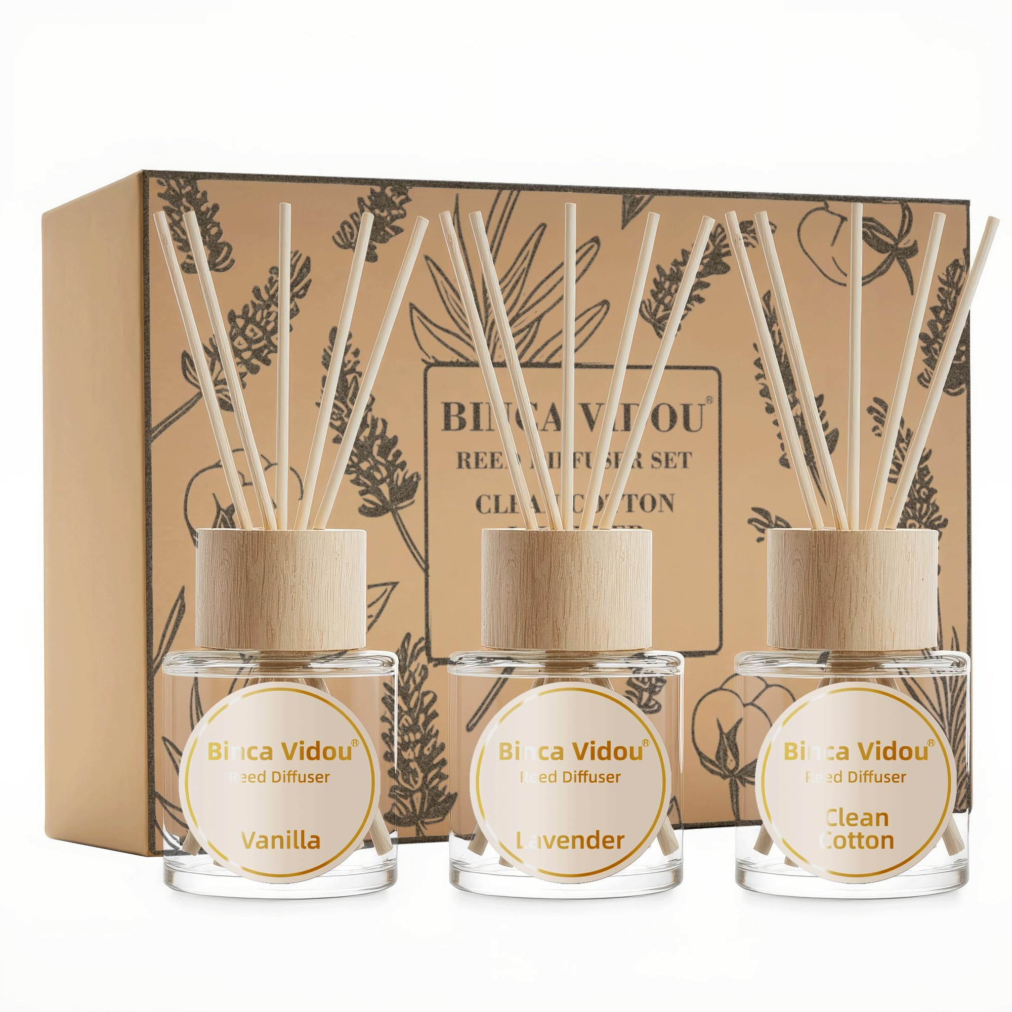 Reed Diffuser Set of 3, Binca Vidou Lavender Lavender Vanilla Clean ...