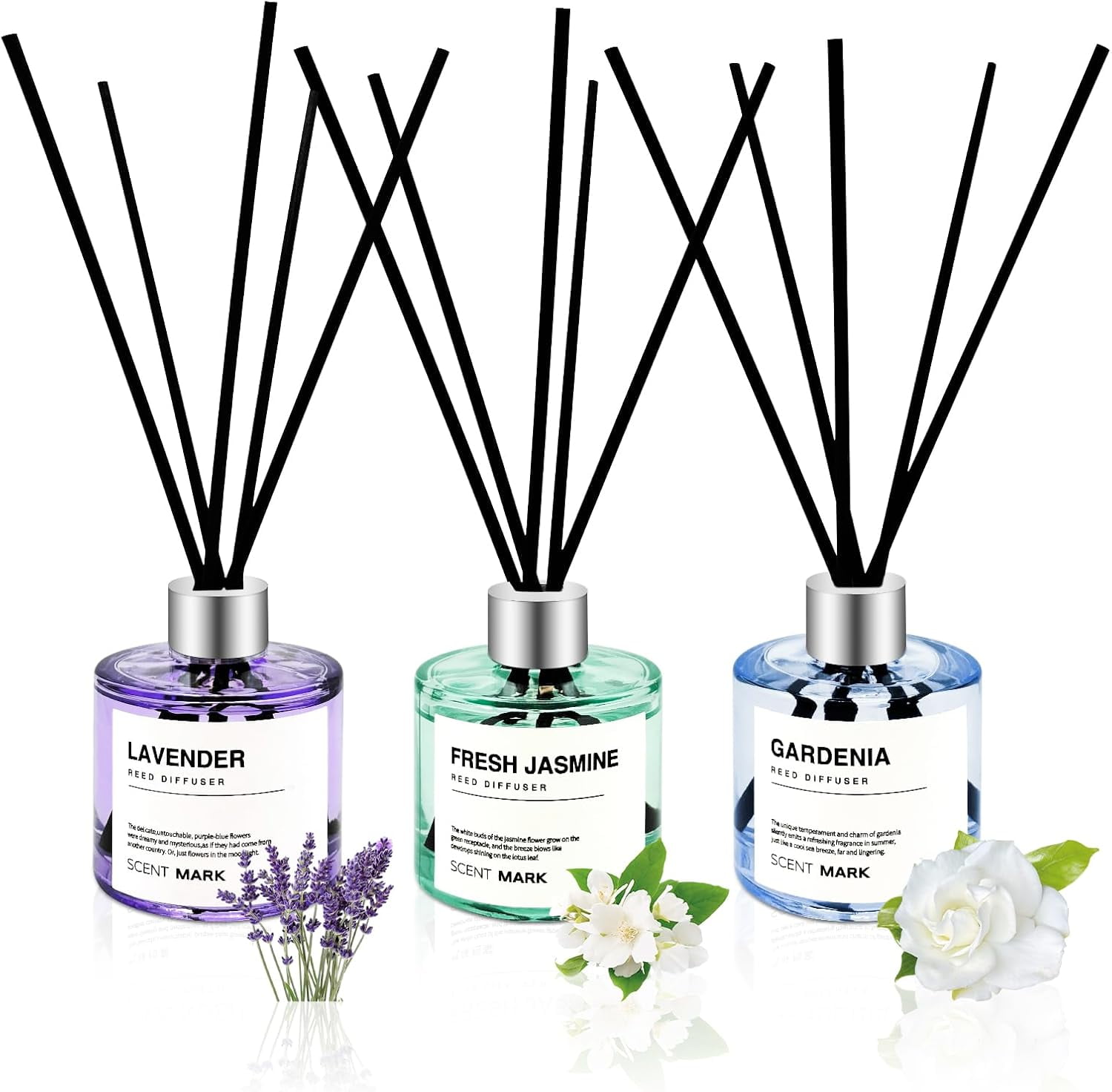 Reed Diffuser Set of 3 Pack,50ML Lavender Jasmine Gardenia Scented Oil ...