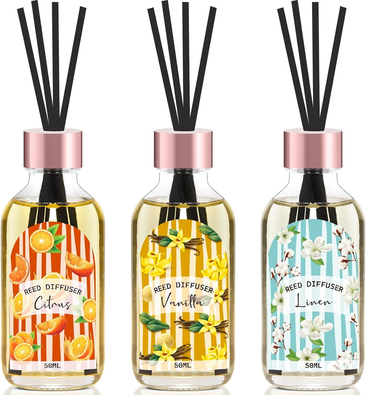 Reed Diffuser Set of 3 Pack, Linen Vanilla Citrus Scented Oil Diffuser ...