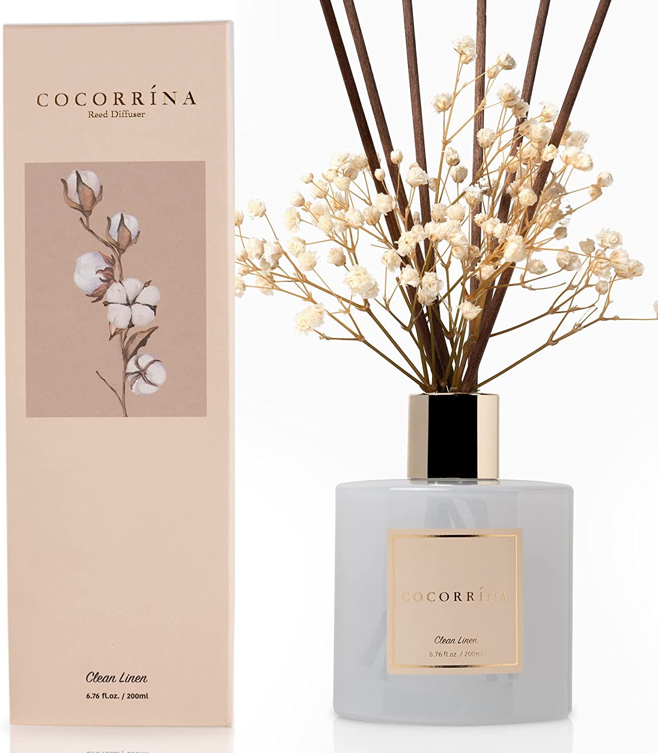 Reed Diffuser Set, Clean Linen 6.7 fl oz Scented Diffuser with Sticks ...