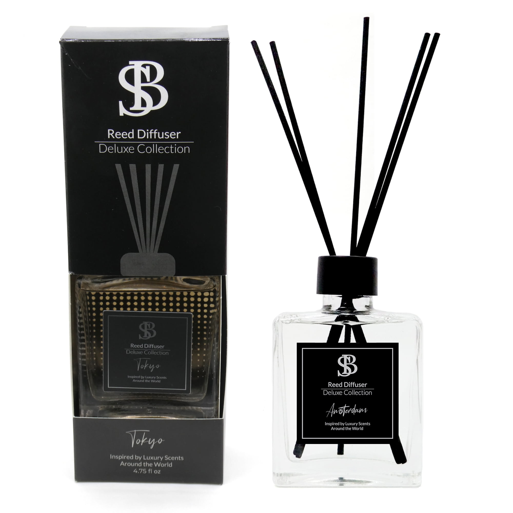 Reed Diffuser Set Deluxe Collection Tokyo - Inspired by Soleil Blanc Fragrance - 4.75oz - 5 Reed ...