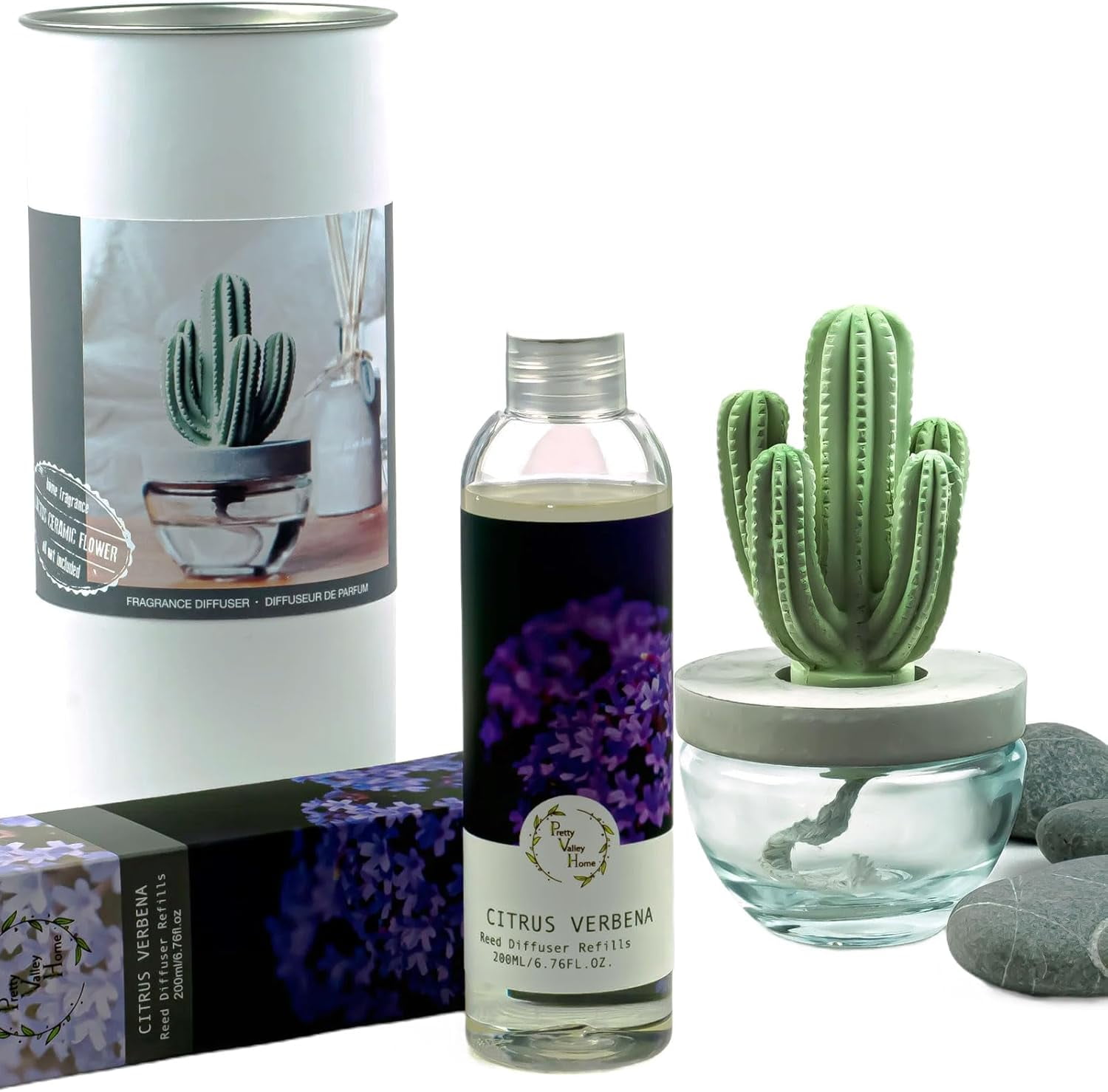 Reed Diffuser Set, Pretty Valley Home Gypsum Cactus Fragrance Diffuser ...