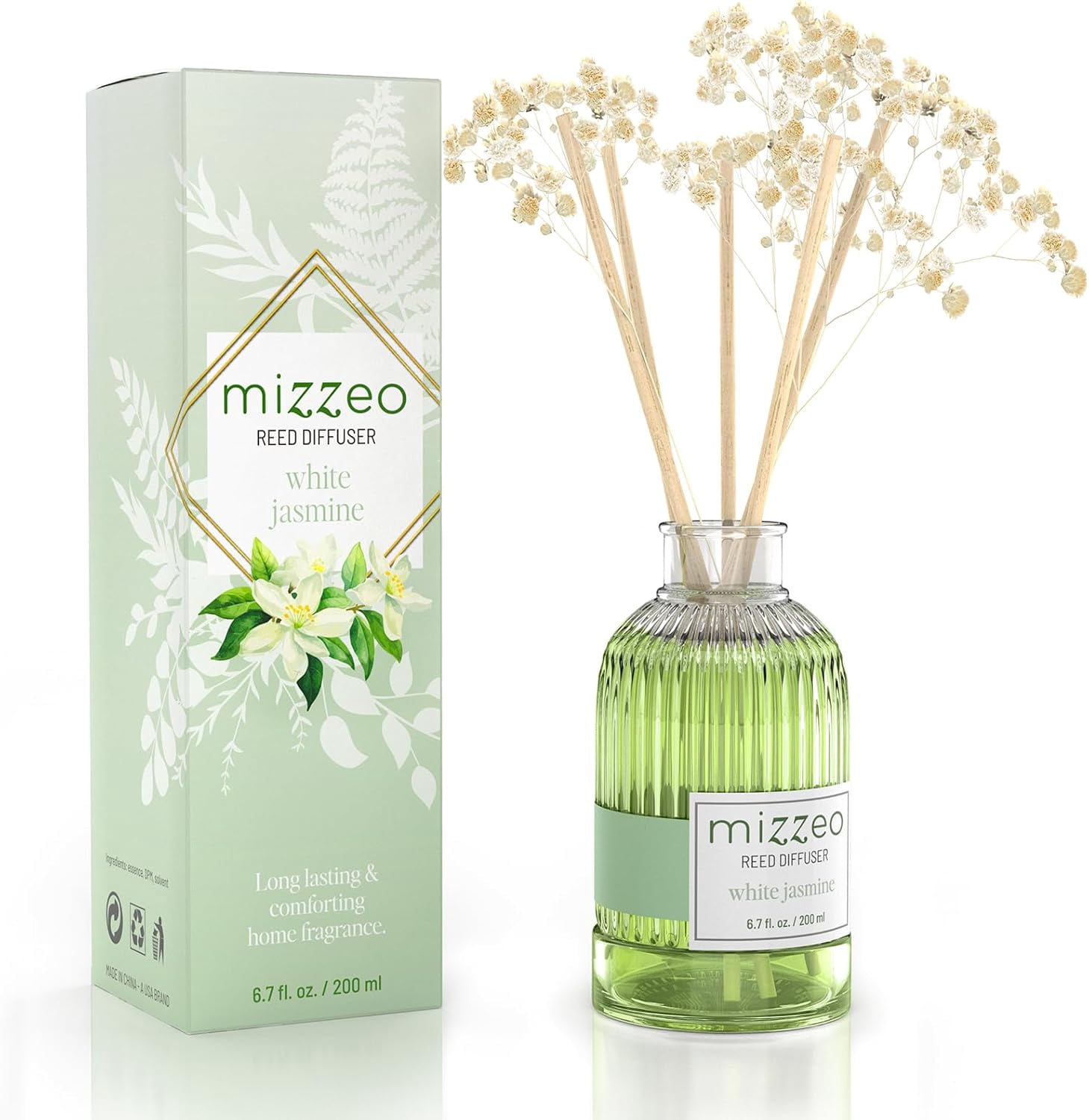 Reed Diffuser Set, White Jasmine 6.76 fl oz Highly Scented Room ...