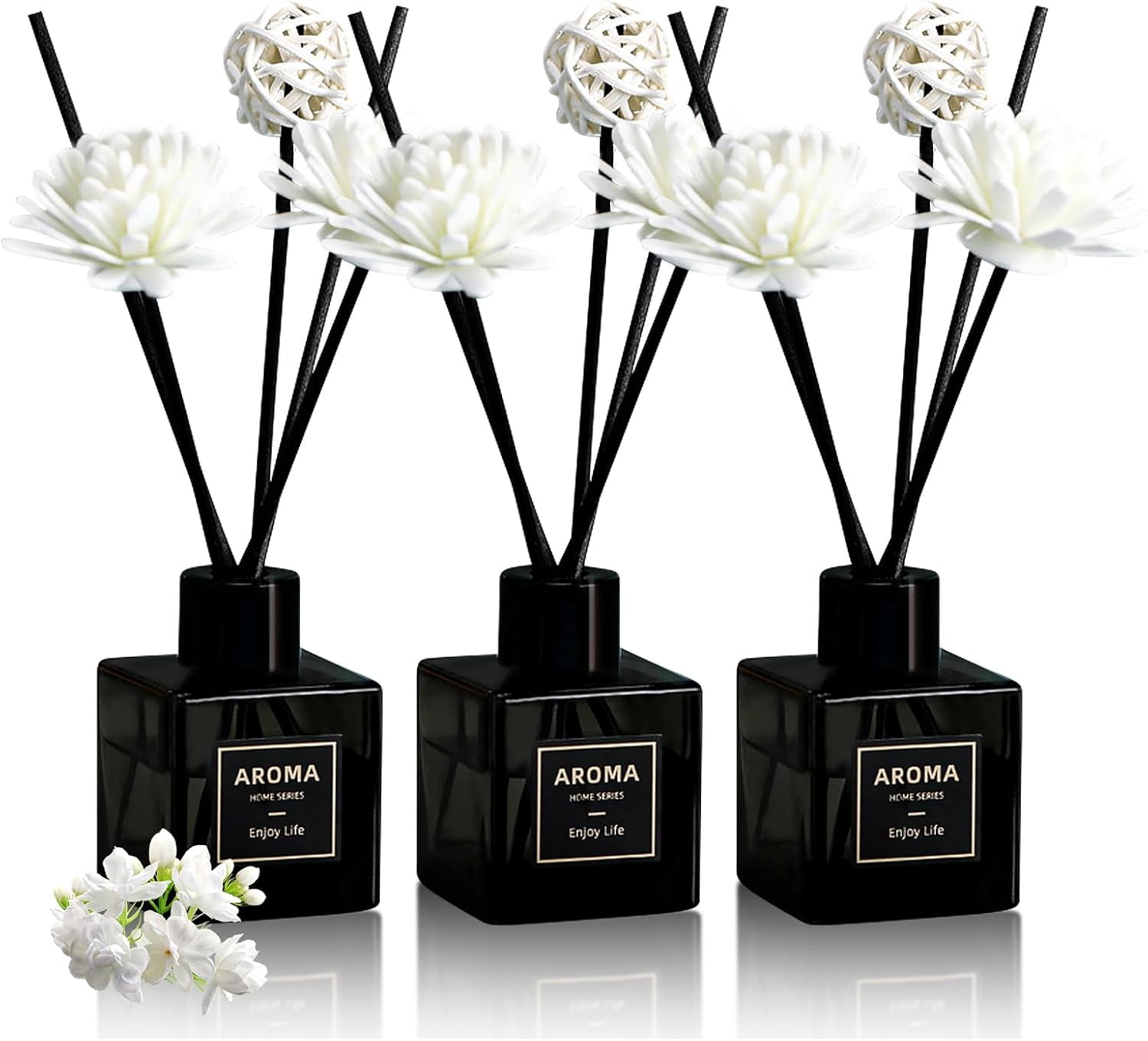 Reed Diffuser Set of 3, Jasmine Scented Oil Diffuser with 15 Sticks ...
