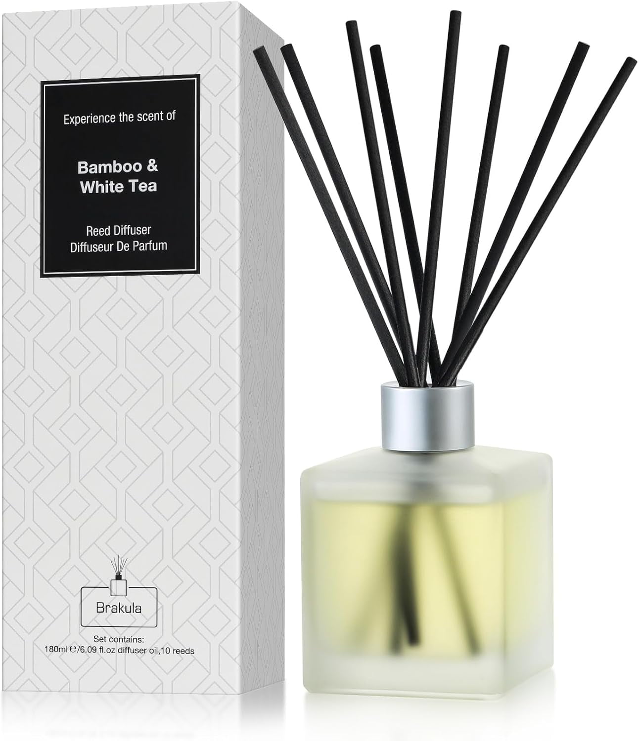 Reed Diffusers Set - Bamboo & White Tea Scented Aromatic Oil Diffuser ...