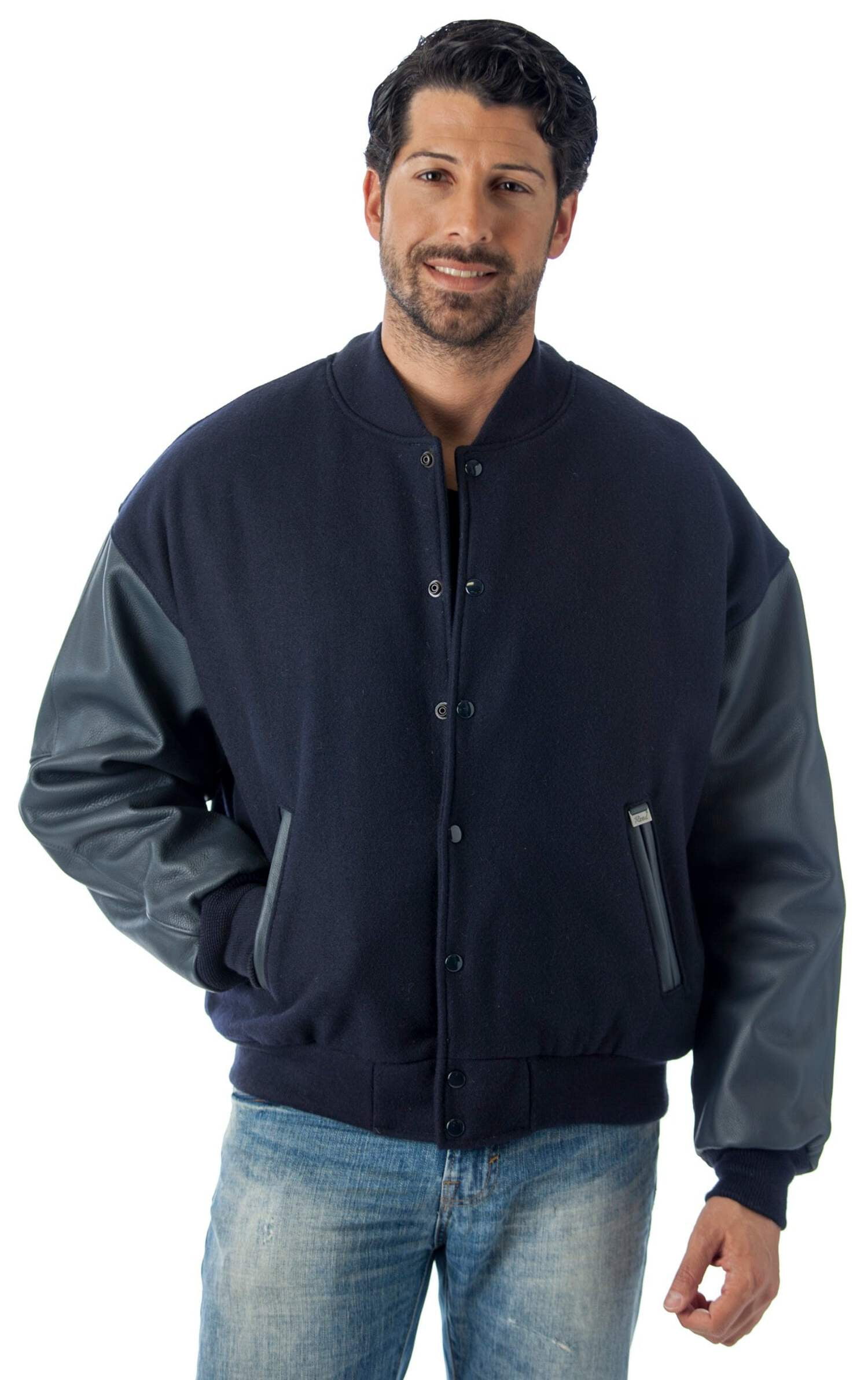 Reed Men's Varsity Leather/Wool Jacket 4XL Navy - Walmart.com