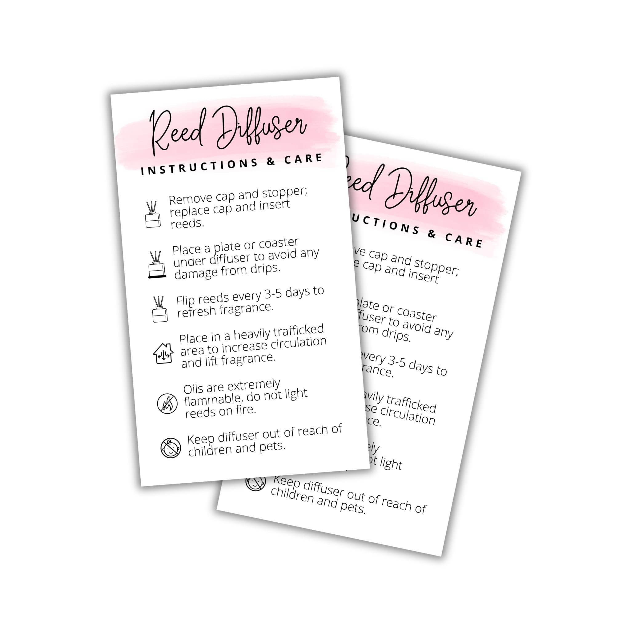 Reed Oil Diffuser Care Card 50 Pack 2 x 3.5 inches Home Scents Wooden ...