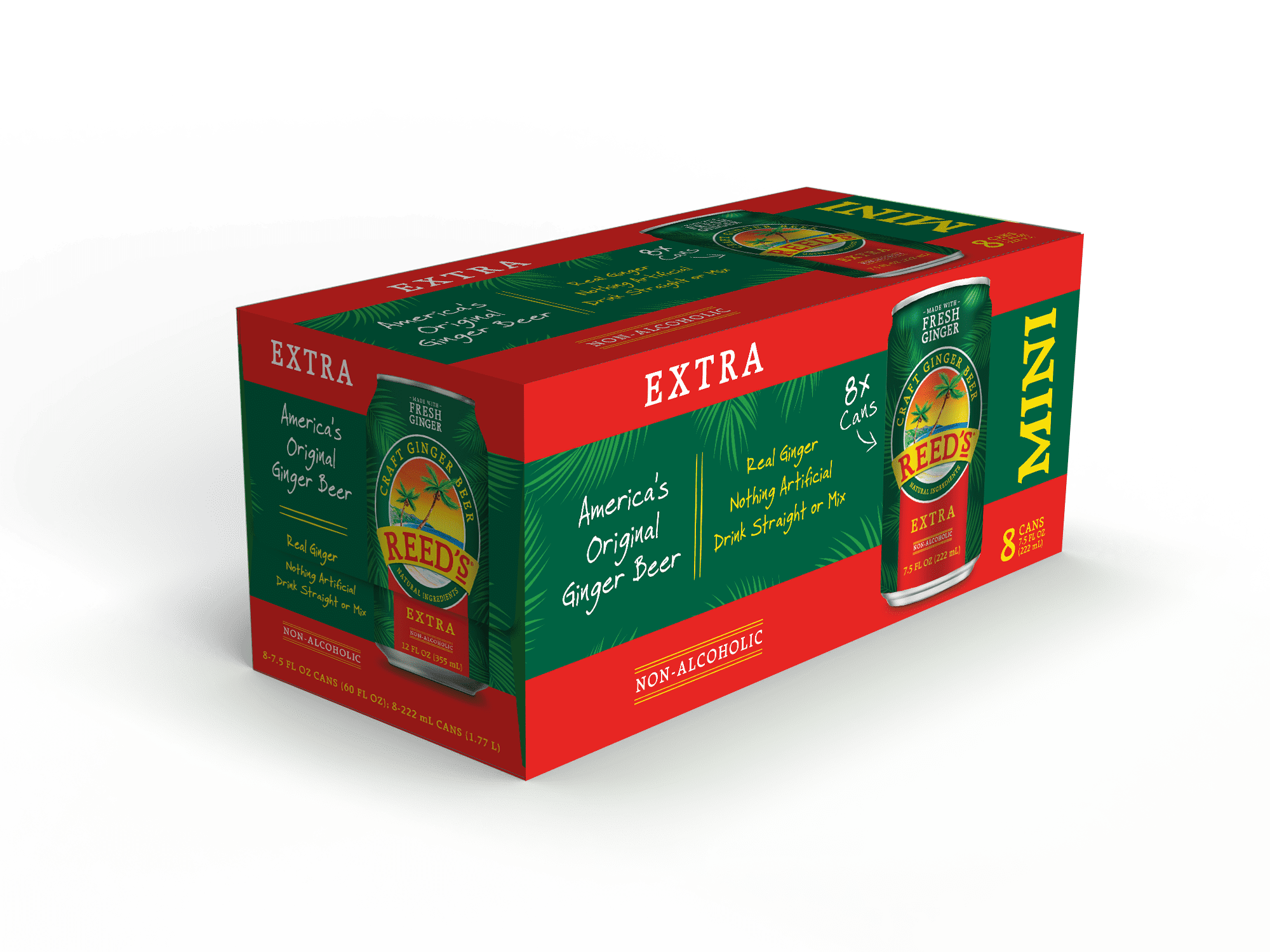 Reed's Extra Ginger Beer Non-GMO, 8 Aluminum 7.5 fl oz Cans per 8 Pack ...