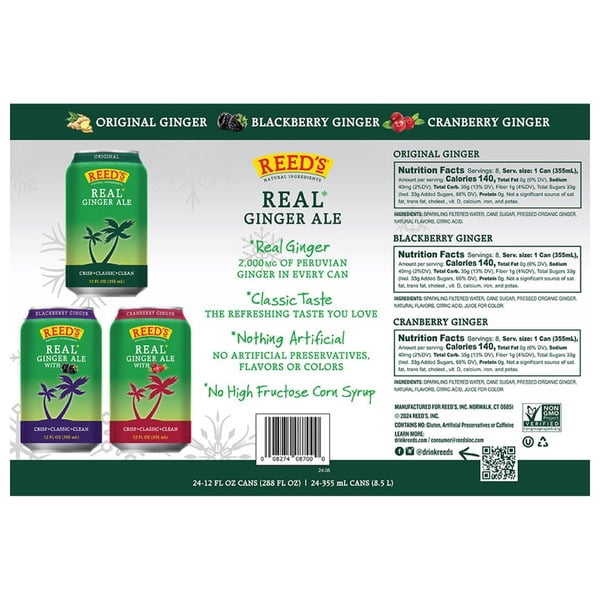 Reed's Real Ginger Ale, Winter Variety Pack, 12 fl oz, 24-count ...