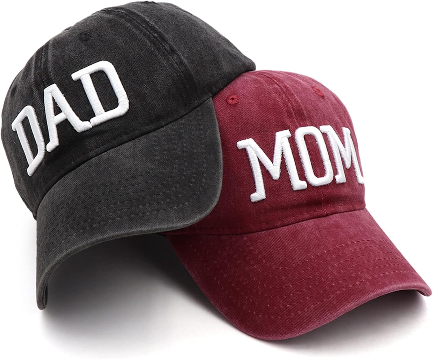ReedCA Embroidered 'Mom' & 'Dad' Adjustable Baseball Caps - Perfect ...