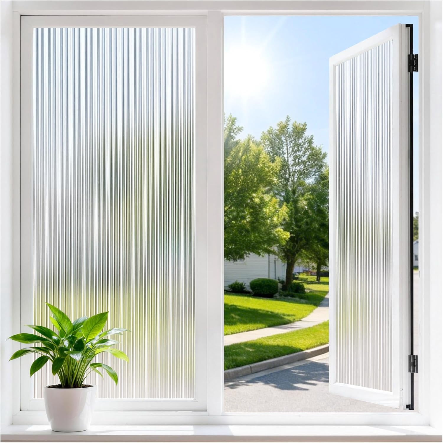 Reeded Glass Window Privacy Film, Static Cling Non-Adhesive Frosted ...