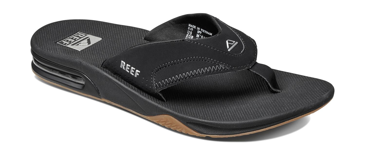 Reef Men's Sandal Fanning, Bottle Opener Flip Flops, Black/Silver, 6 ...