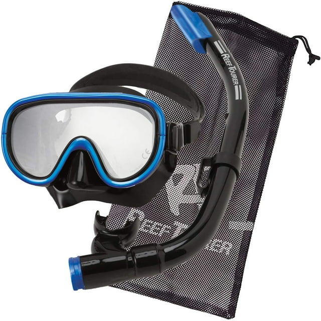 Reef Tourer Adult Snorkeling Set: Single-Window Mask & Dry Snorkel, Black/Blue - Walmart.com
