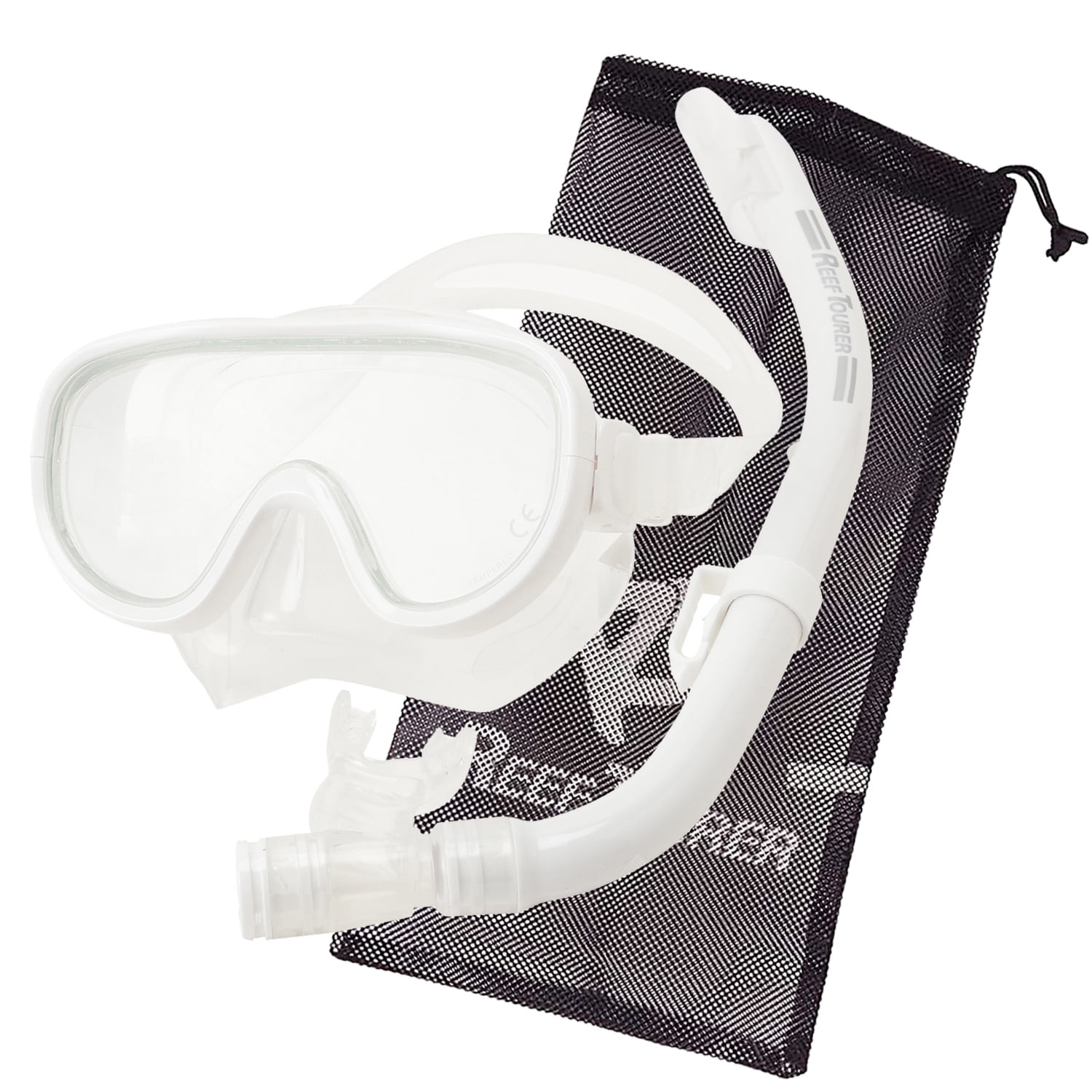 Reef Tourer Adult Single-Window Mask & Snorkel Set for Age 10+, White ...