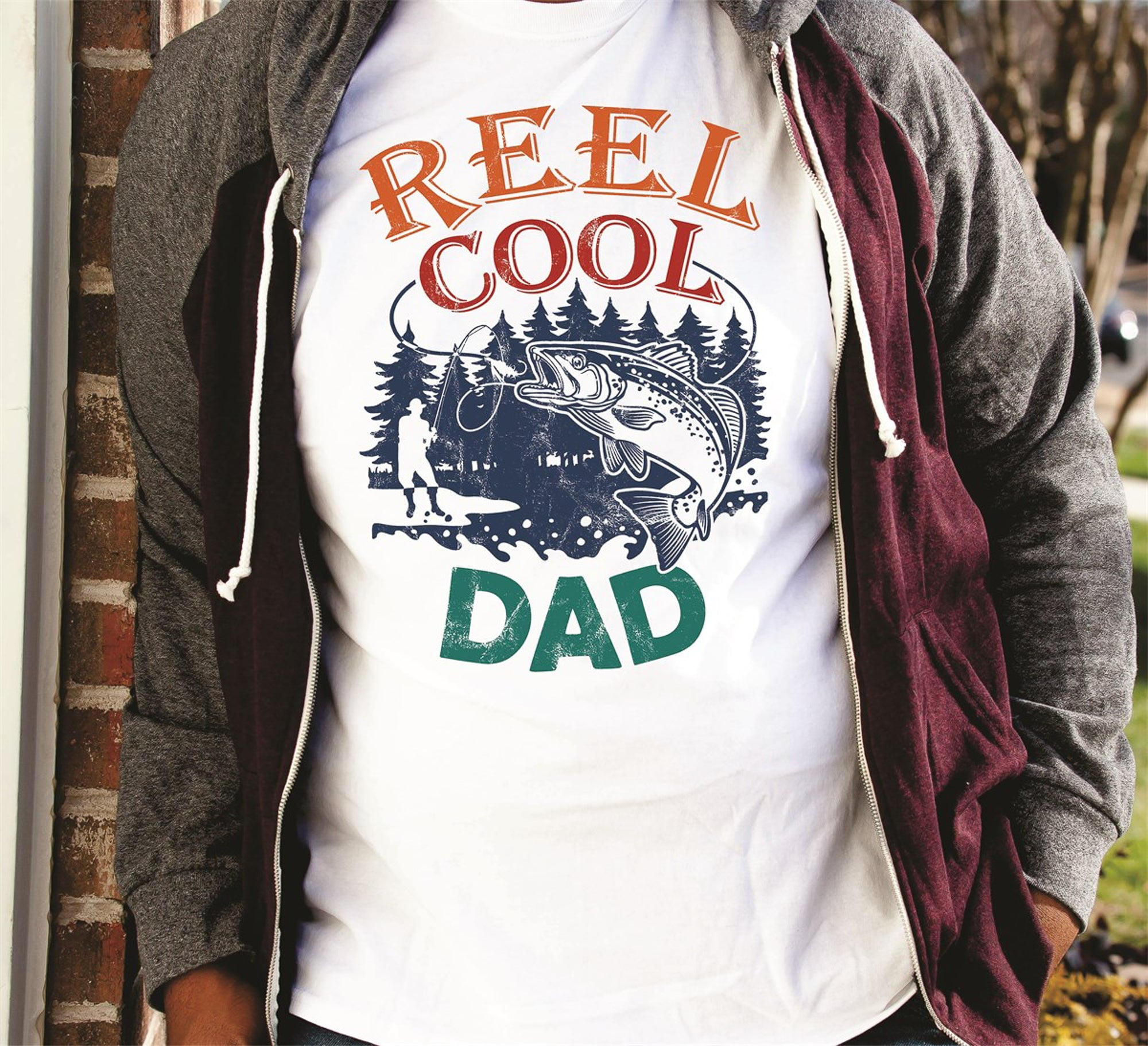 Reel Cool Dad Fly Fishing Tee - Retail Fit, Pre-Shrunk, Side Seams Shirt– White Color-XL ...