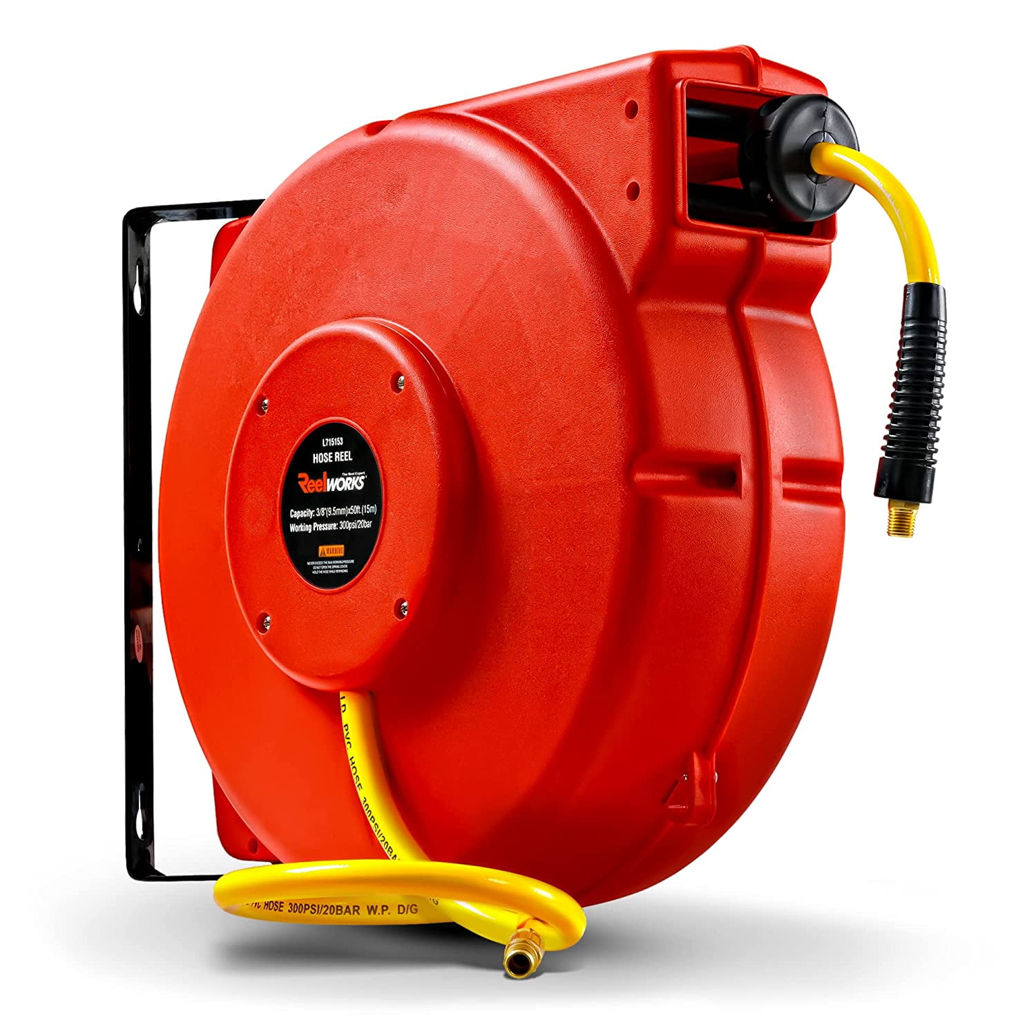 ReelWorks Air Hose Reel Retractable 3/8" Inch x 50' Foot PVC Hose Max 300PSI Commercial ...