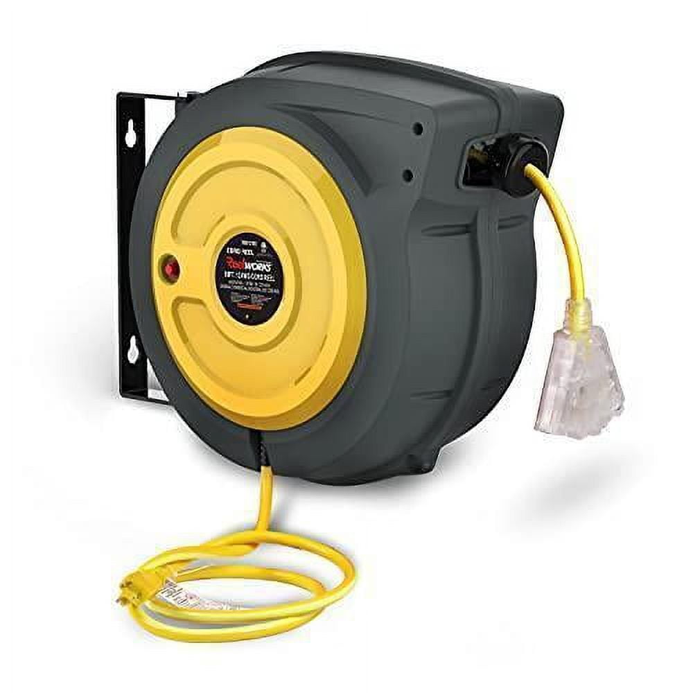 ReelWorks Mountable Retractable Extension Cord Reel - 14AWG x 50' Ft, 3 ...