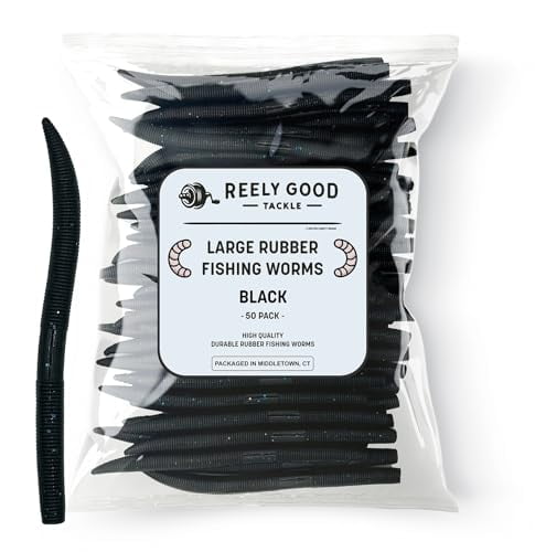 Reely Bass Lures (50 Pack), 5 Inch - Black Bass Fishing Soft Plastic ...