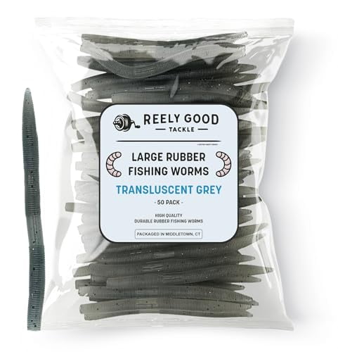 Reely Bass Lures (50 Pack), 5 Inch - Translucent Grey Bass Fishing Soft ...