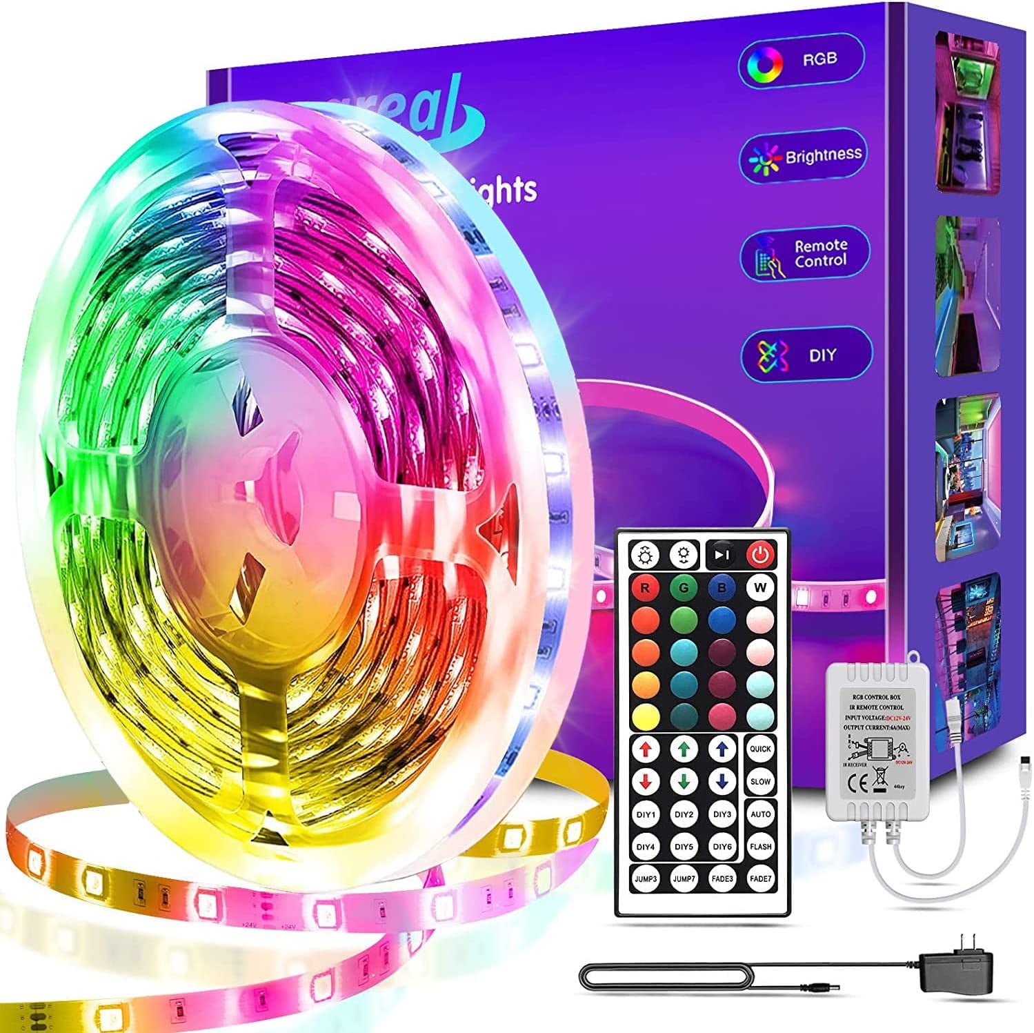 50ft Walmart Led Strip Room Lights, RGB Colored, with 44 Key IR Remote ...