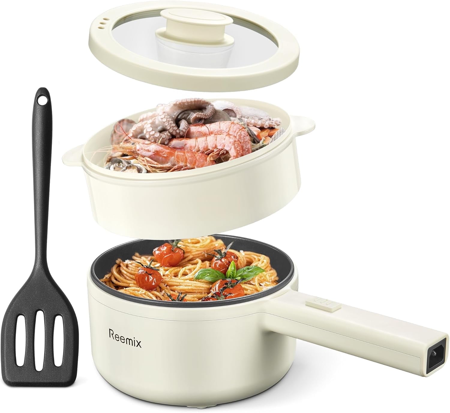 Reemix 1.6L Electric Hot Pot with Steamer, Non-Stick Pan, 850W ...
