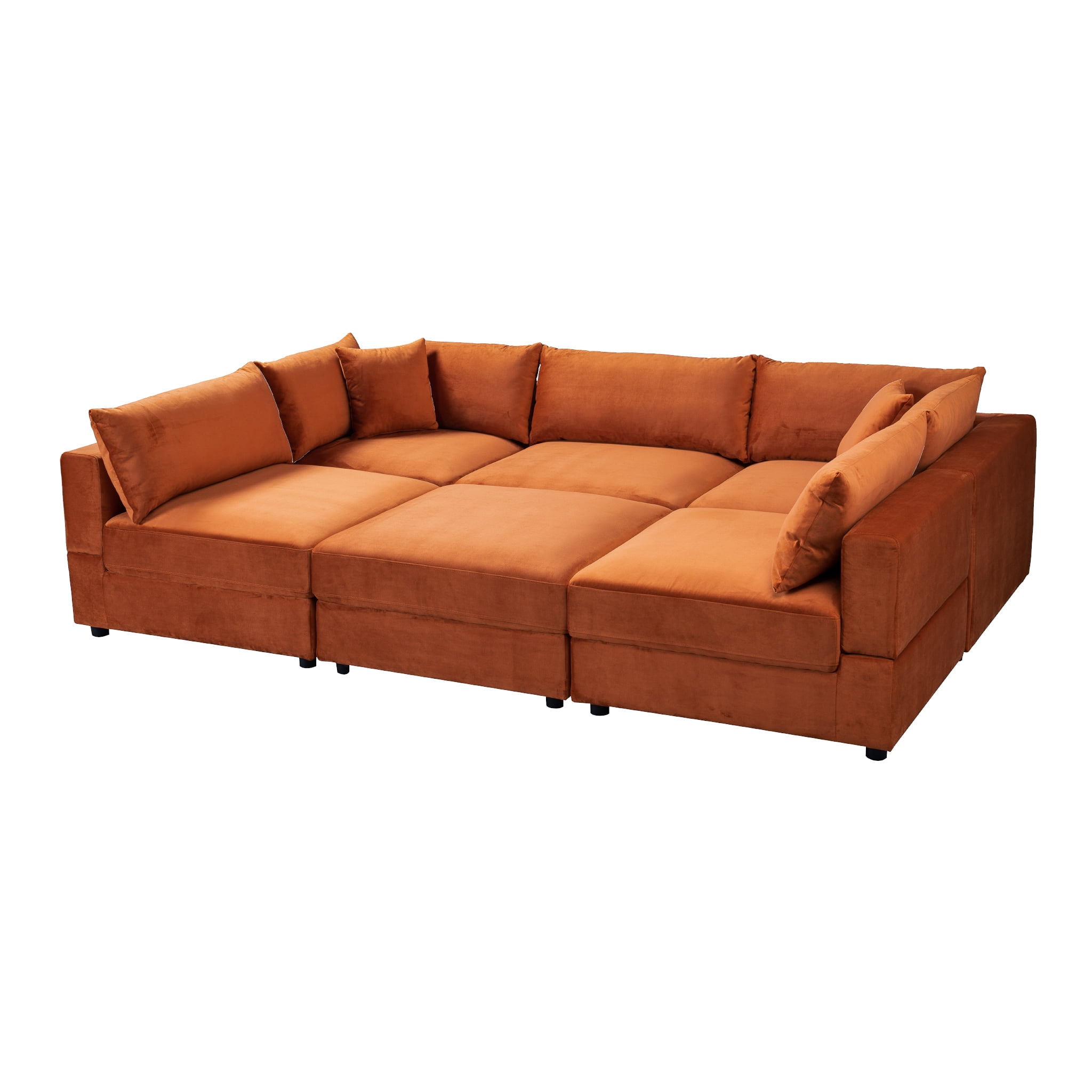 Reena Mid Century Modern Modular Burnt Orange Velvet Comfy Sectional ...