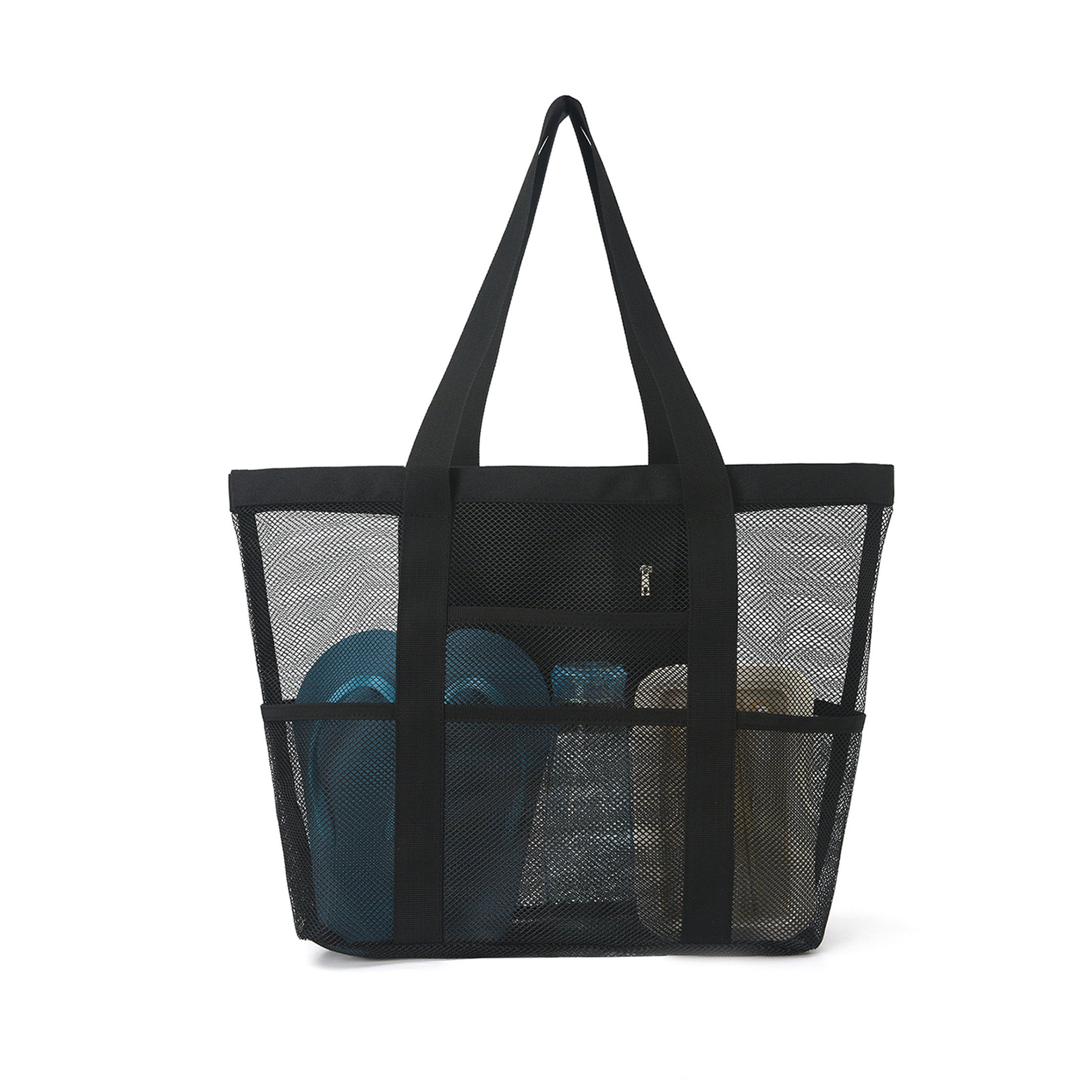 Reendo Large Mesh Beach Bag with Zipper Large Beach Tote Waterproof ...