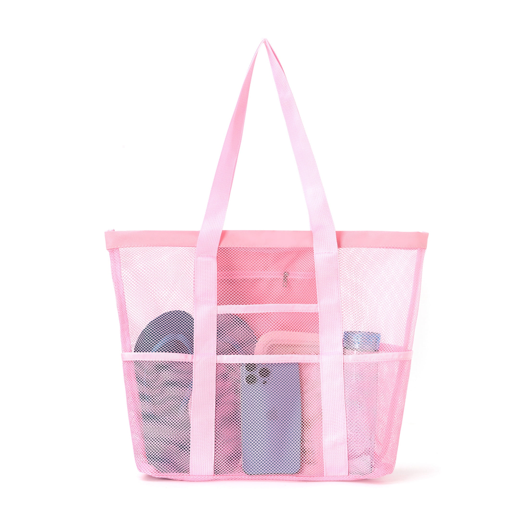 Reendo Large Mesh Beach Bag with Zipper Large Beach Tote Waterproof ...