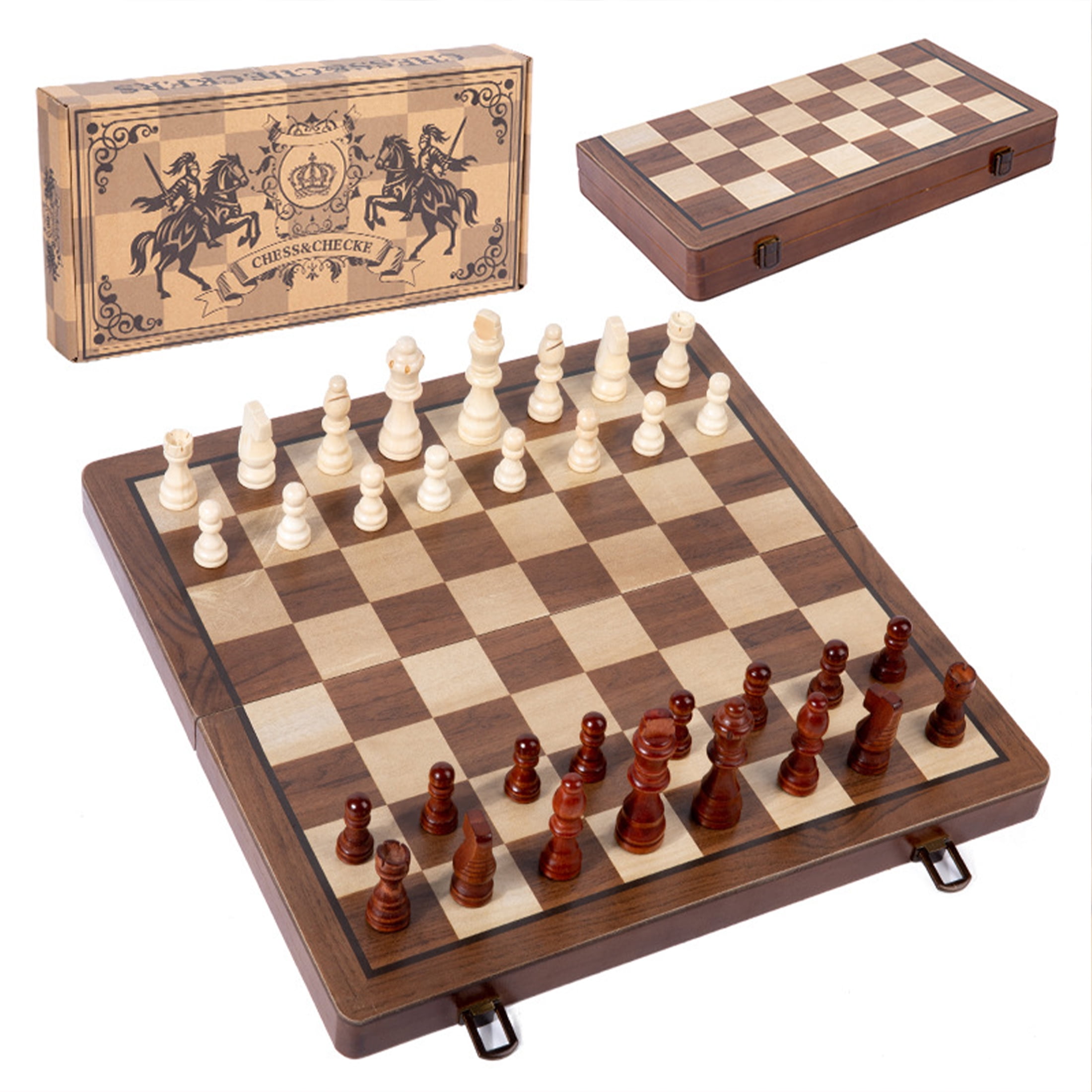 Reendo Magnetic Chess Board Set for Adults & Kids, 15" Wooden Folding ...