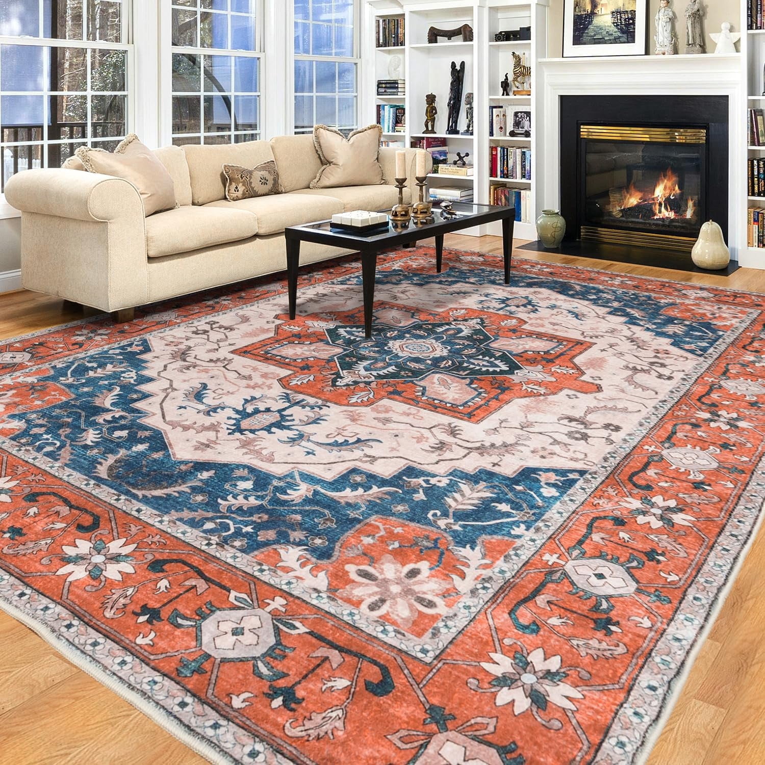 Reepow 8x10 Washable Vintage Boho Soft Non-Slip Low Pile Area Rug for ...