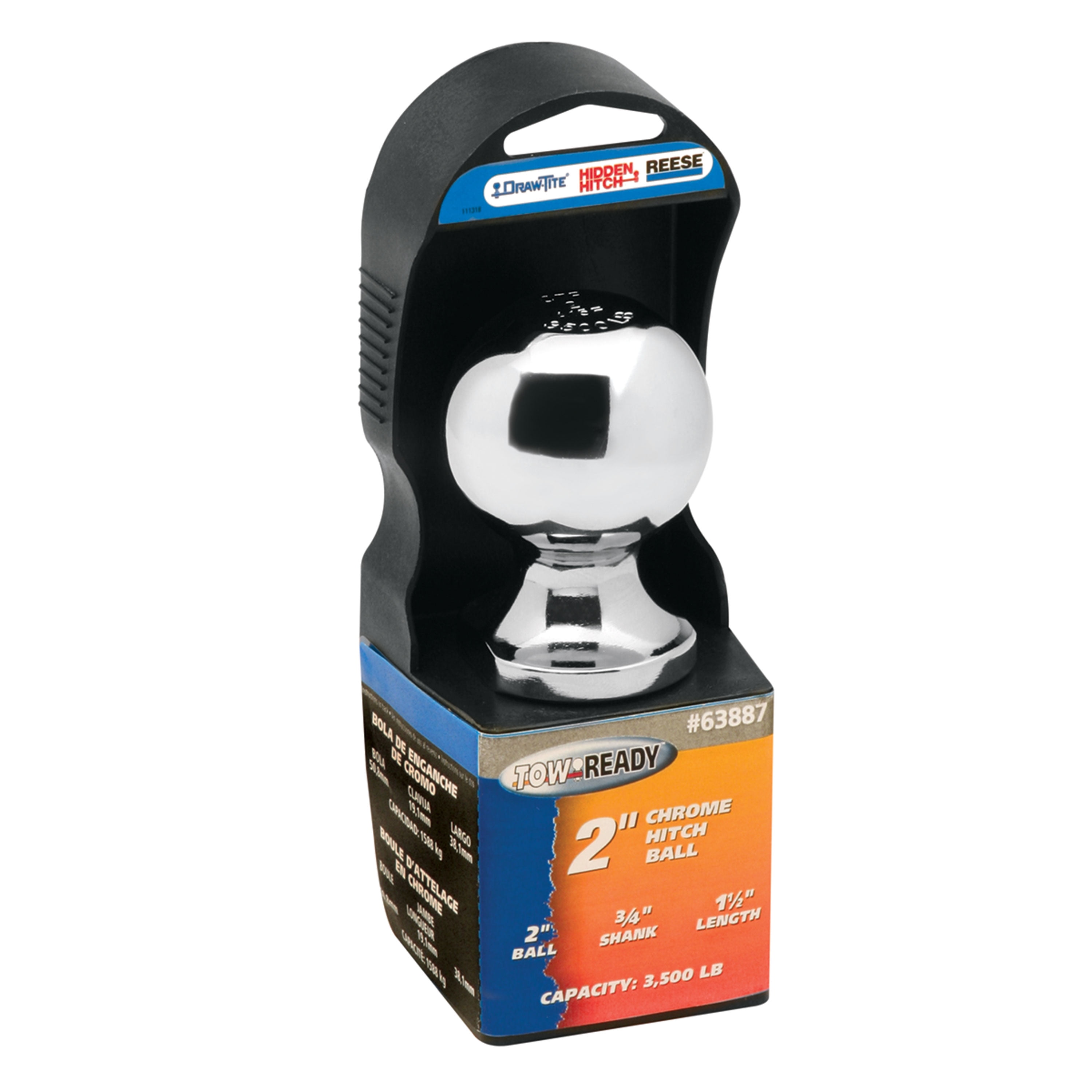 Reese 63887 Packaged Class II Hitch Ball, Chrome - 2" Ball x 3/4" x 1-1 ...