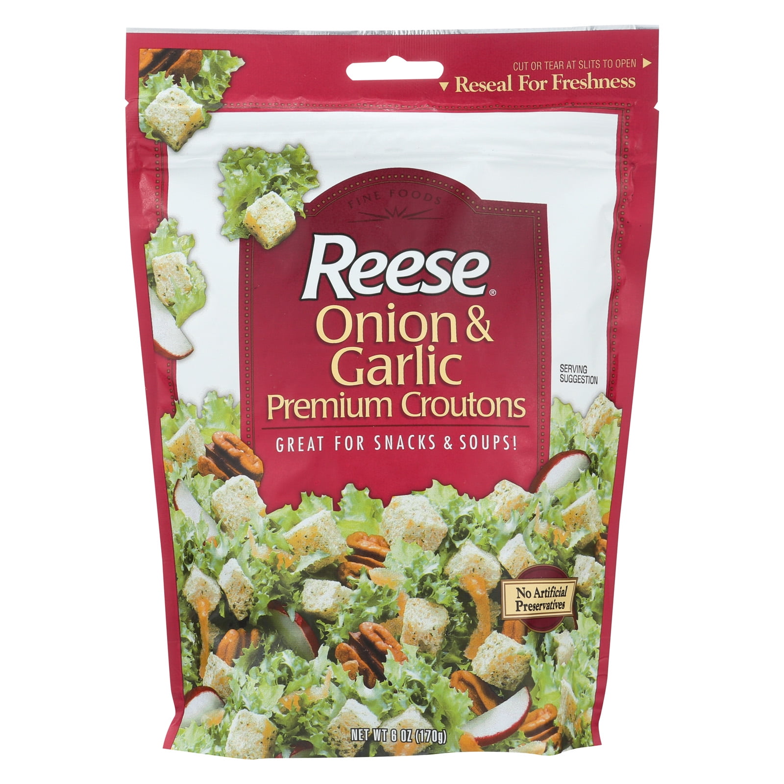 Reese Premium Salad Croutons - Garlic and Onion Flavor - Case of 12 - 6 ...