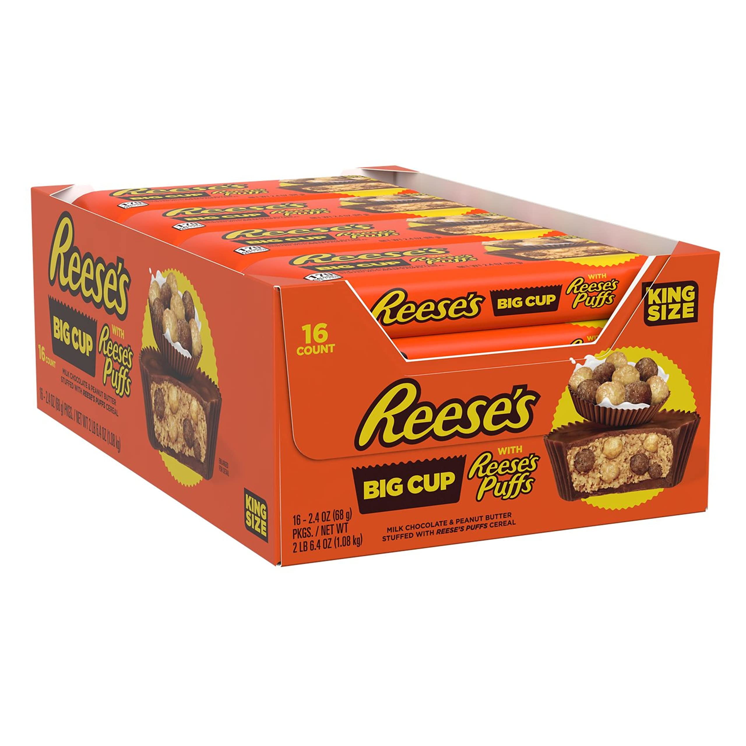 Reese,S Big Cup With Puffs Cereal Milk Chocolate King Size Peanut Butter Cups, Candy Packs, 2.4 ...